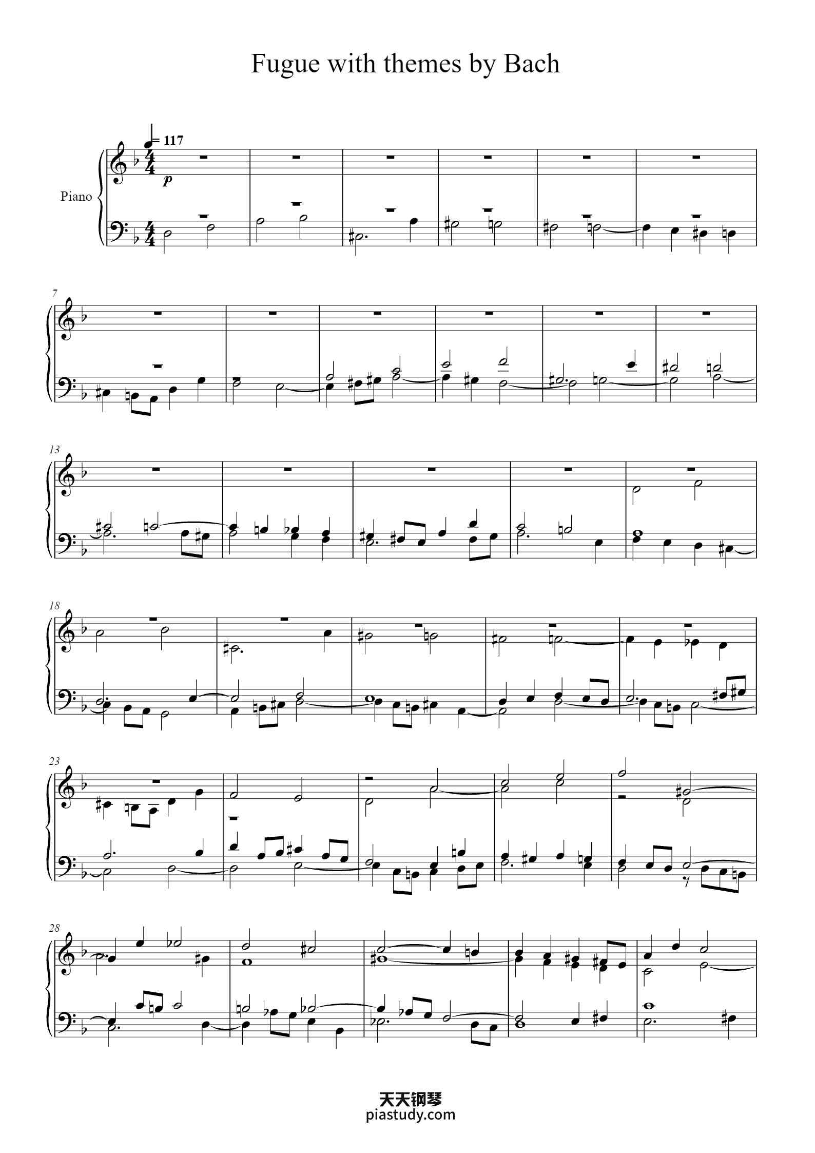 Fugue with themes by Bach钢琴谱 - Johann Sebastian Bach - free piano sheet ...
