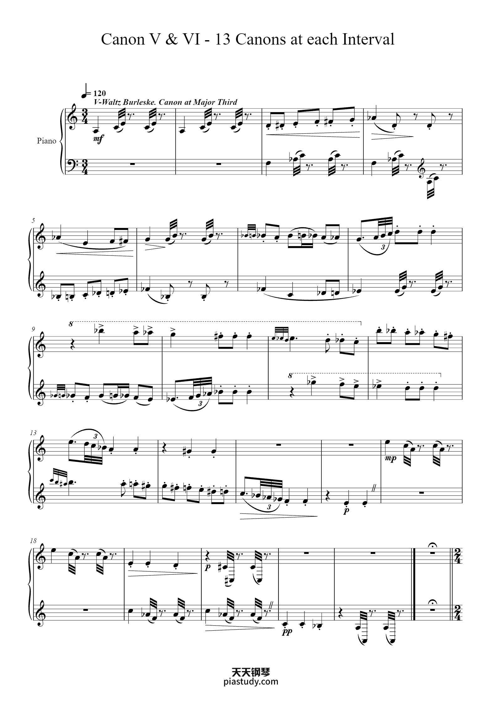 13 Canons at each Interval, Canon V & VI钢琴谱 - Richard Atkinson - free ...