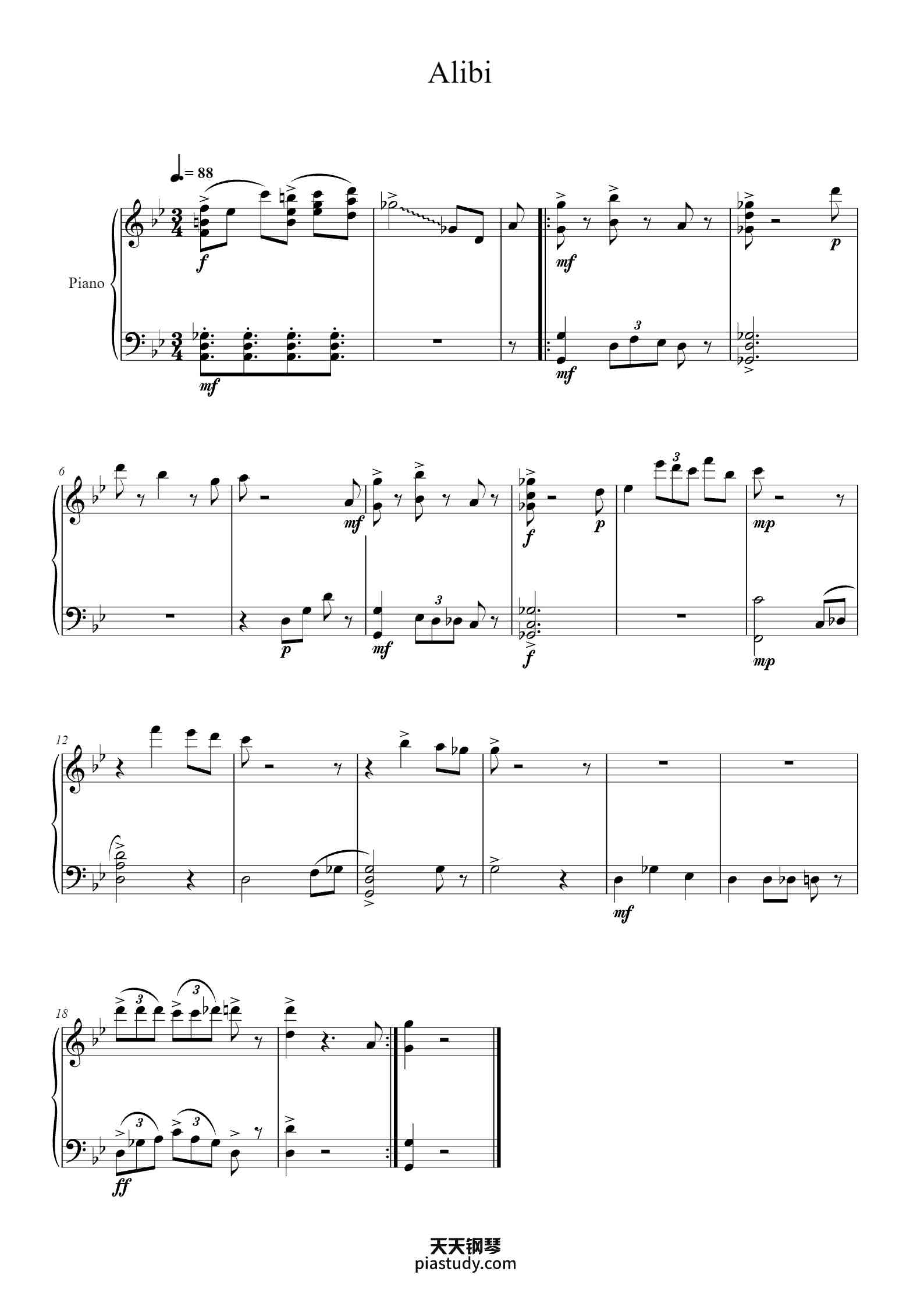 Alibi钢琴谱 - Liam Preisser - free piano sheet music - PiaNoproblem