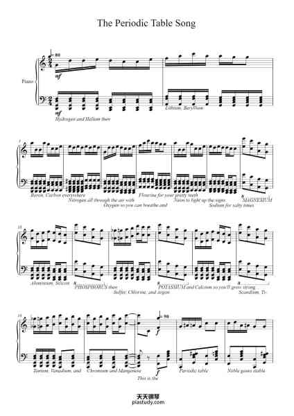 'The Periodic Table Song' - Piano Sheet Music By Composed by ASAP ...