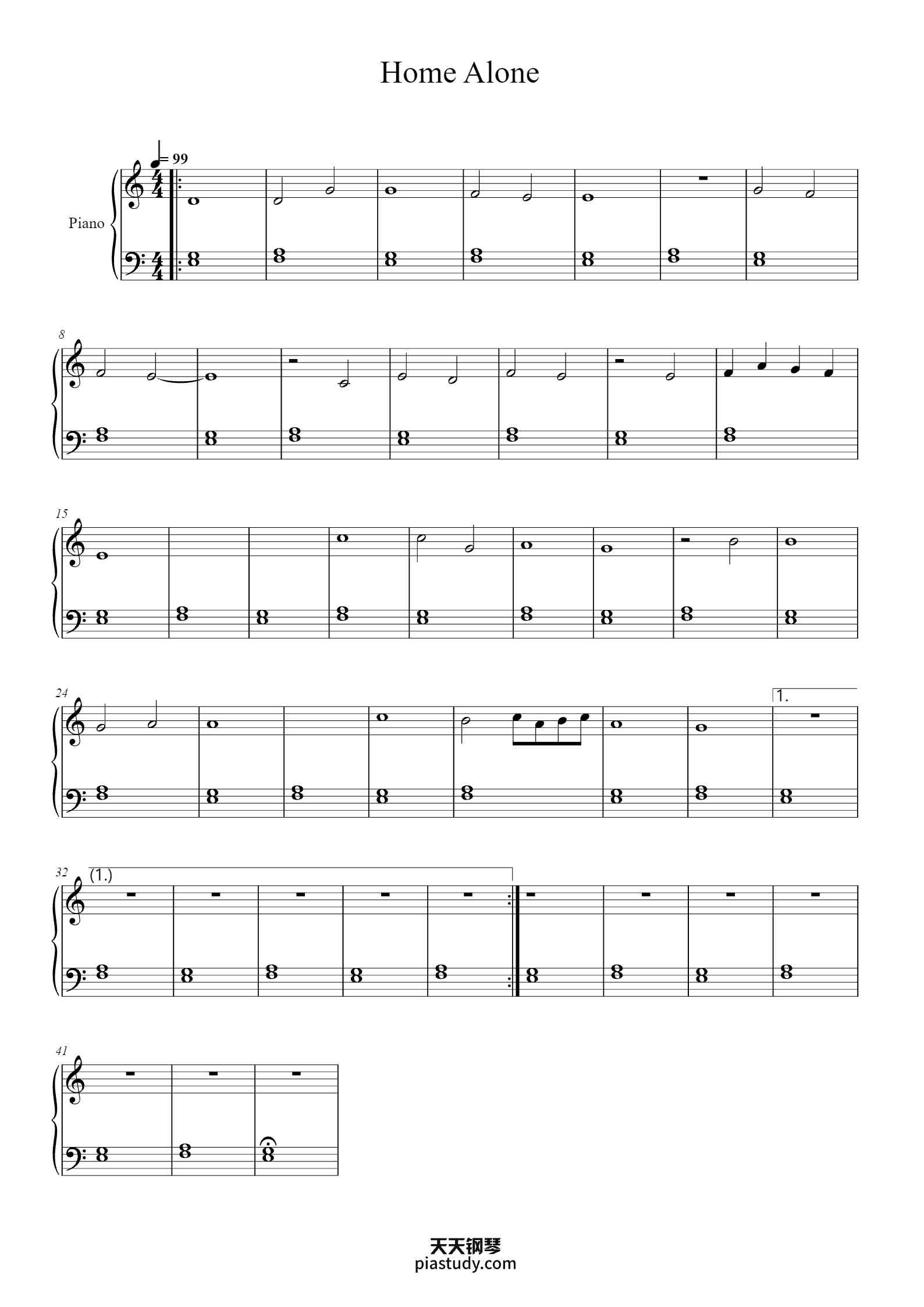 Home Alone钢琴谱 - BlueEagle0717 - free piano sheet music - PiaNoproblem