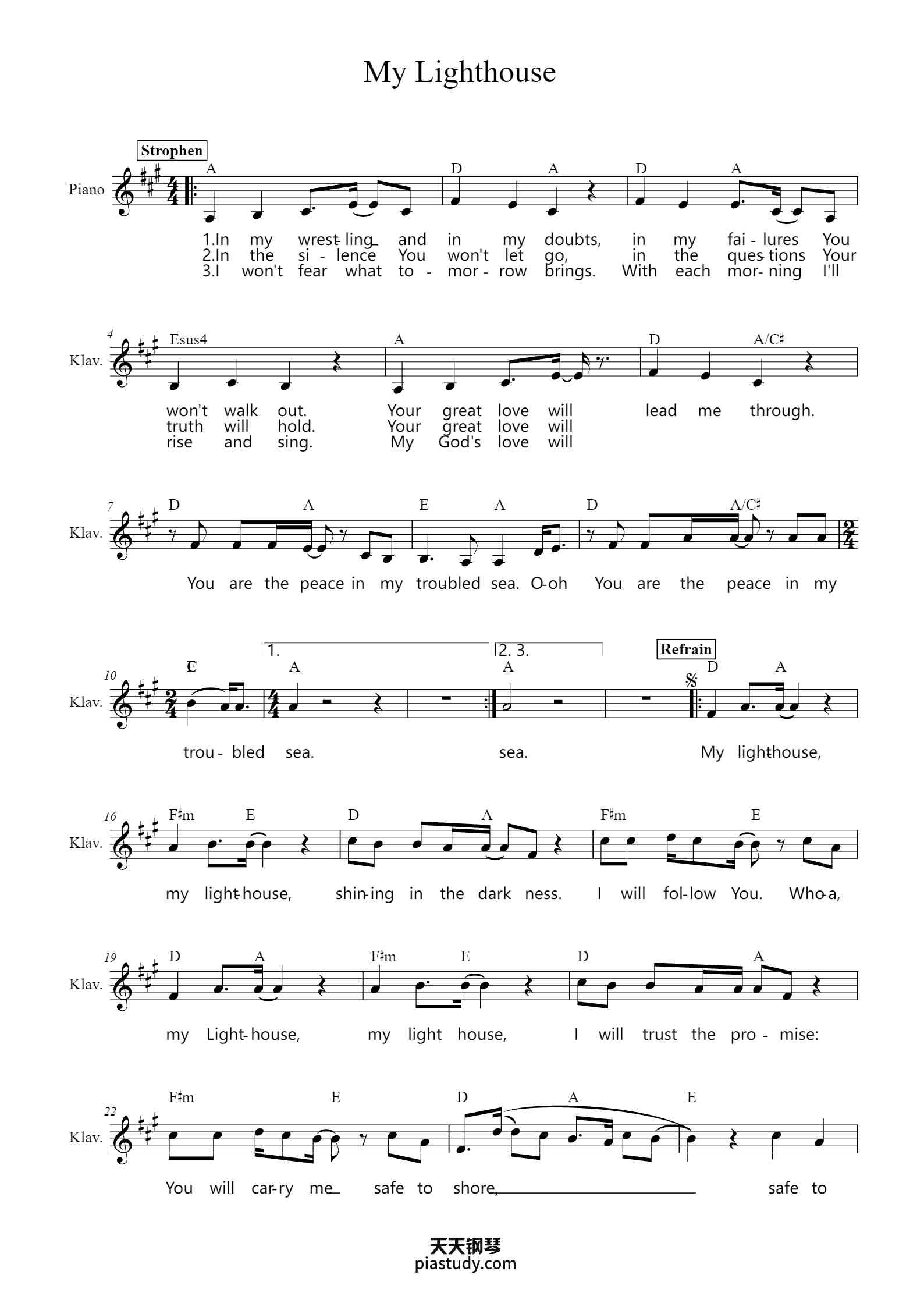 My Lighthouse钢琴谱 - Chris Llewellyn/Gareth Gilkeson - free piano sheet ...