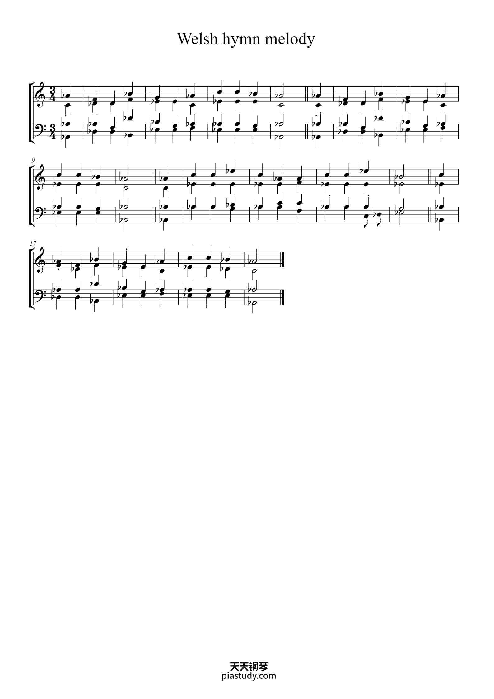 'Welsh hymn melody' - Piano Sheet Music By Welsh hymn melody 1839 | TOPiano