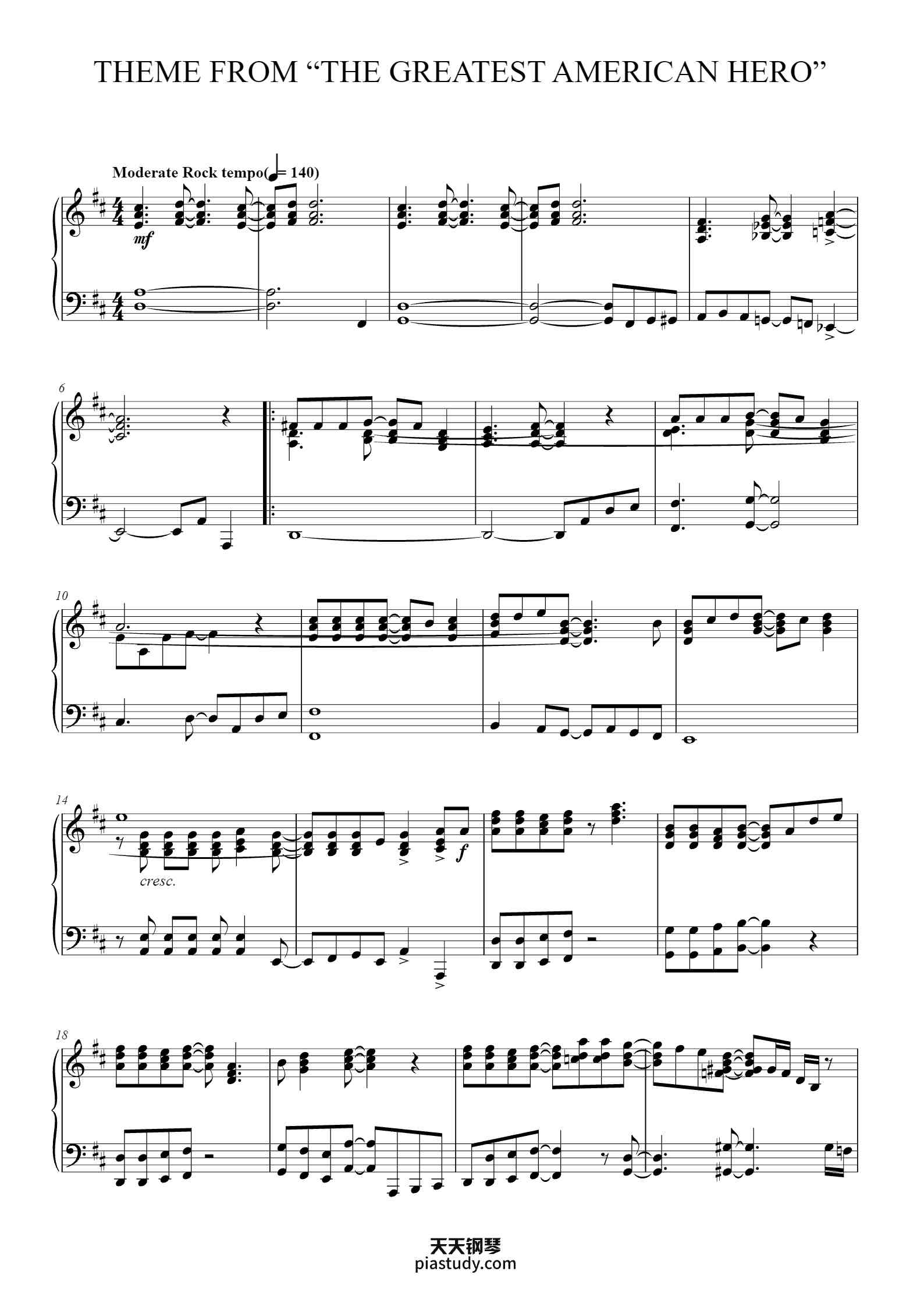'Theme From "The Greatest American Hero"' - Piano Sheet Music By Words ...