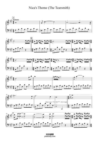 'Nica's Theme (The Tearsmith)' - Piano Sheet Music By Composed by ...