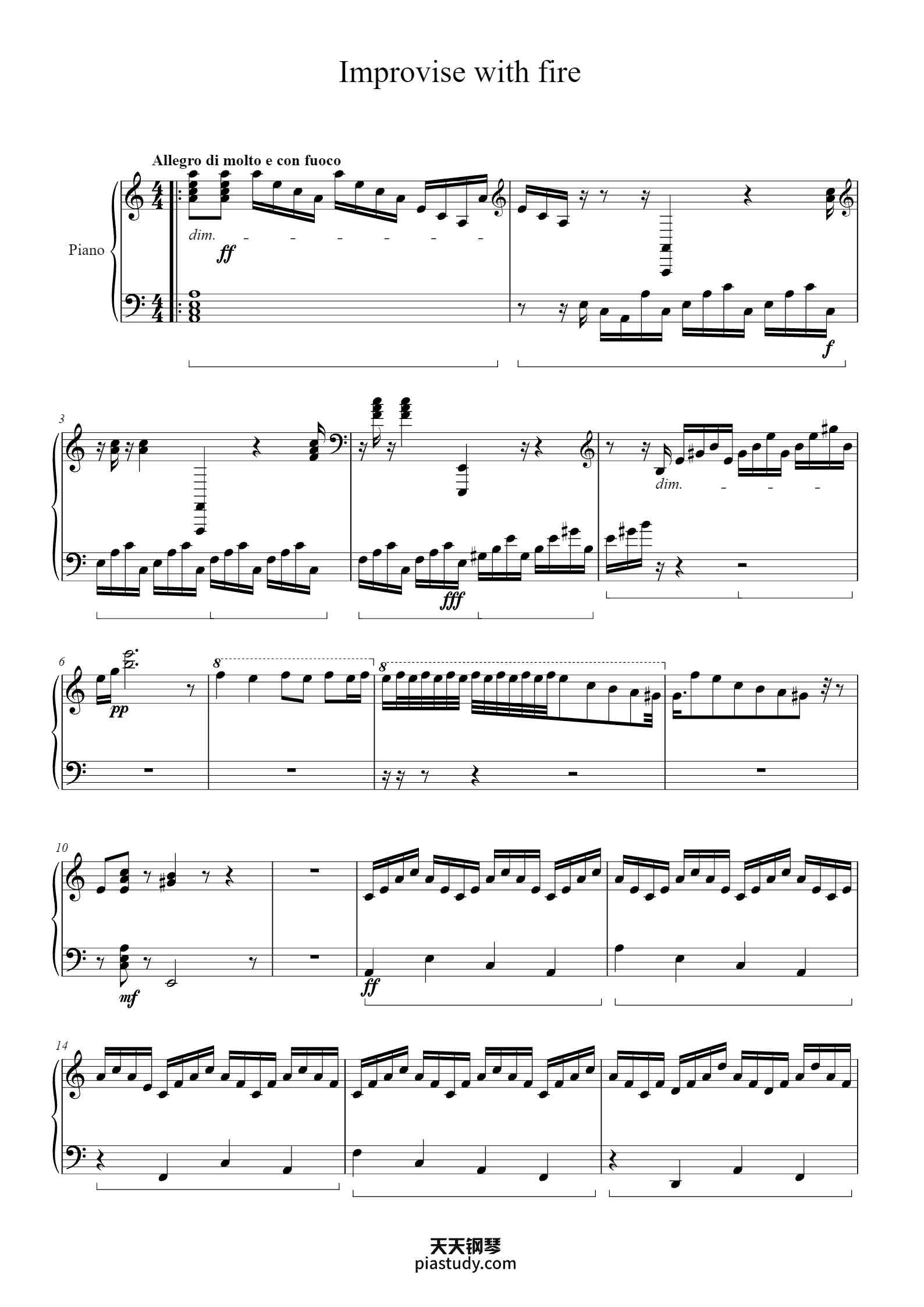 Improvise with fire钢琴谱 - Prittives - free piano sheet music - PiaNoproblem