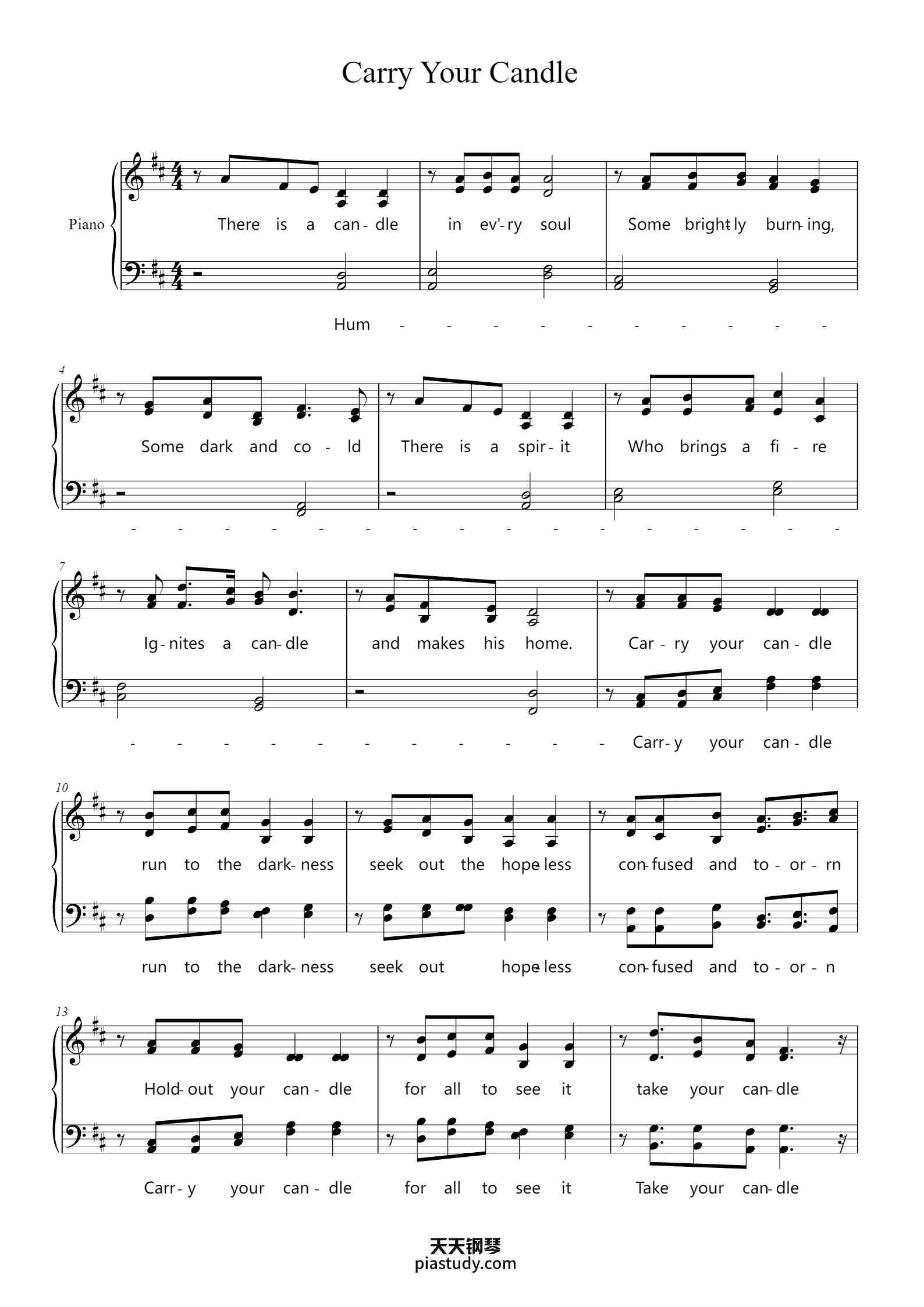 'Carry Your Candle' - Piano Sheet Music By Misc tunes | TOPiano