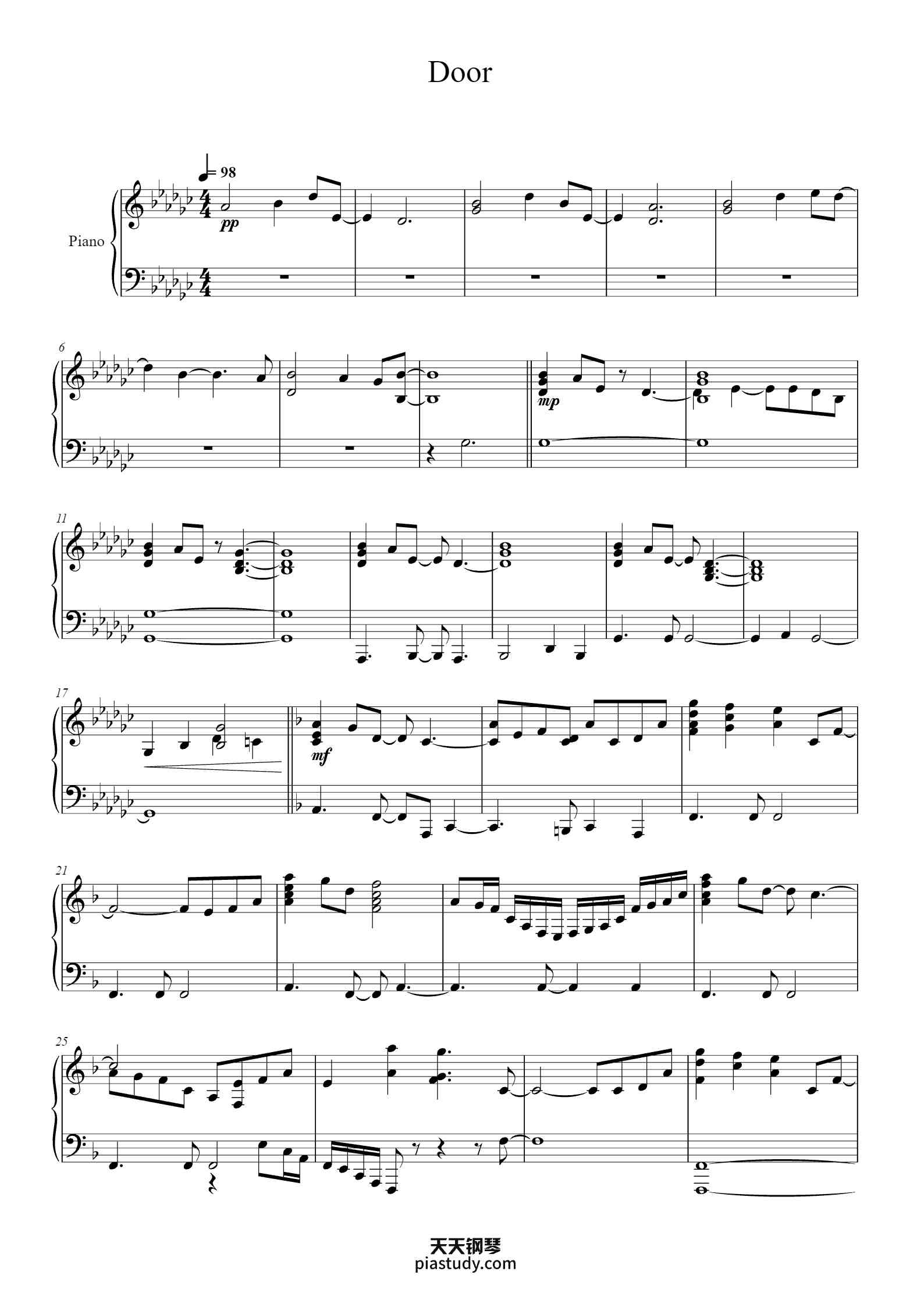 Door钢琴谱 - C418 - free piano sheet music - PiaNoproblem