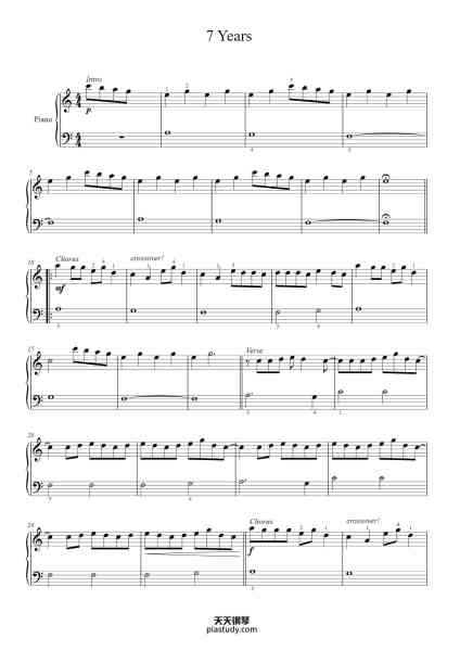 '7 Years' - Piano Sheet Music By Arranged by Allison Simpkins | TOPiano