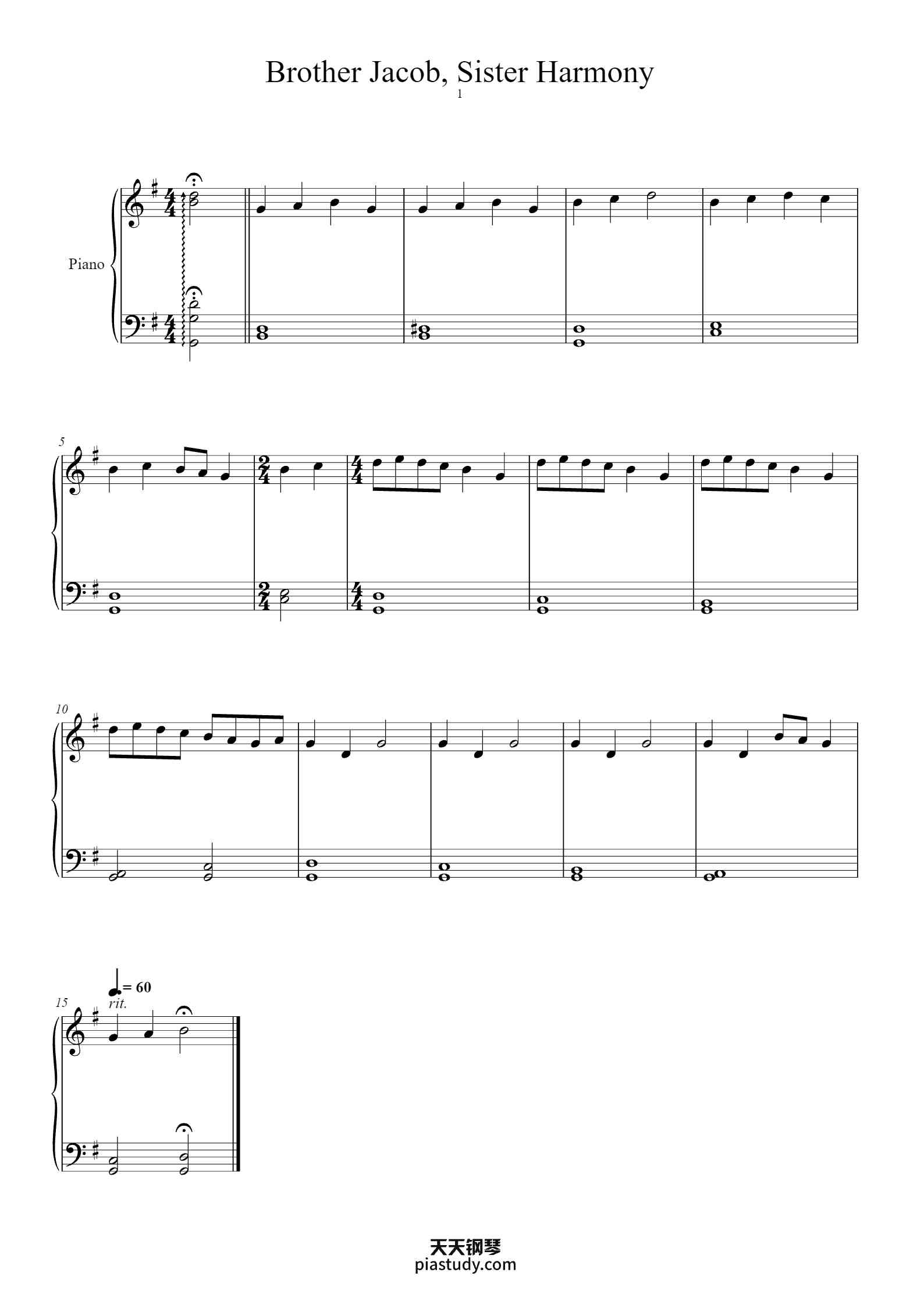 Brother Jacob, Sister Harmony钢琴谱 - Dallman Ross - free piano sheet ...