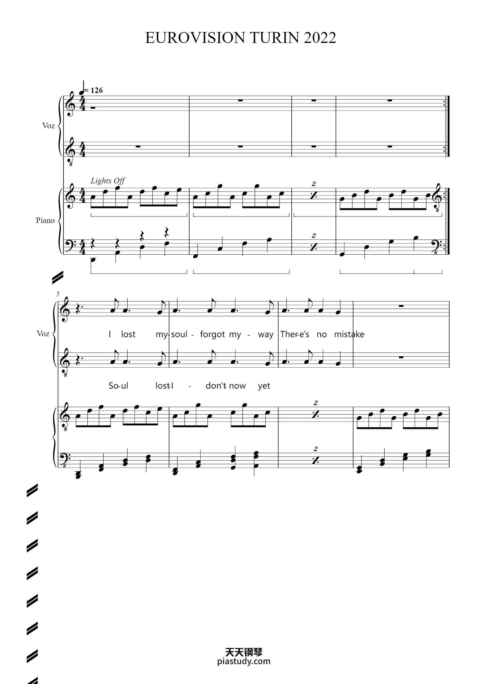 EUROVISION TURIN 2022 ALL SONGS钢琴谱 - nico Cav - free piano sheet music ...