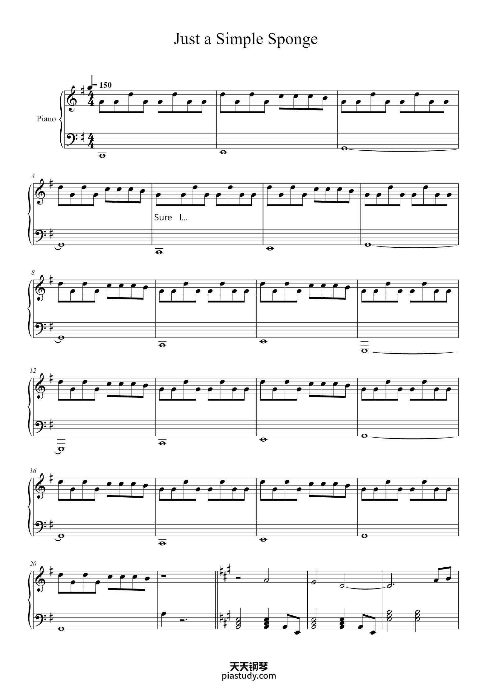 'Just a Simple Sponge' - Piano Sheet Music By xxx | TOPiano