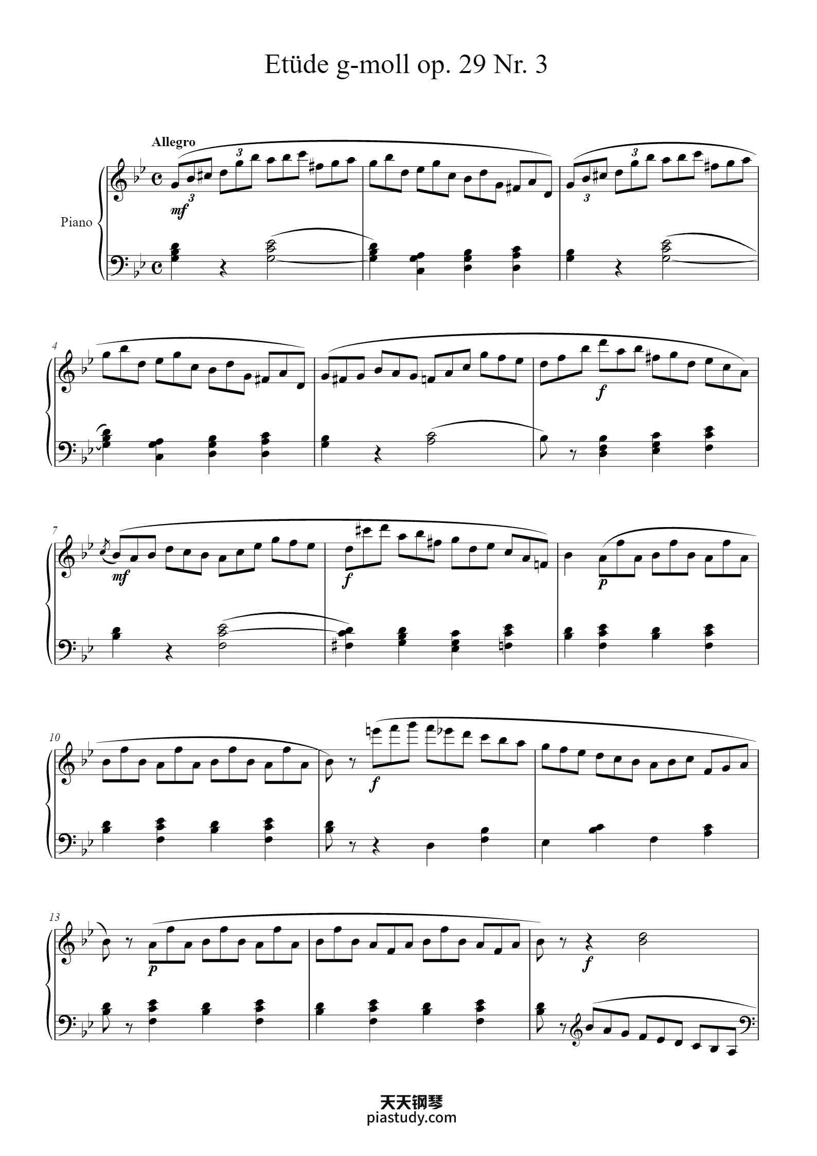 Etüde in G Minor, Op. 29, No. 3钢琴谱 - Henri Bertini - free piano sheet ...