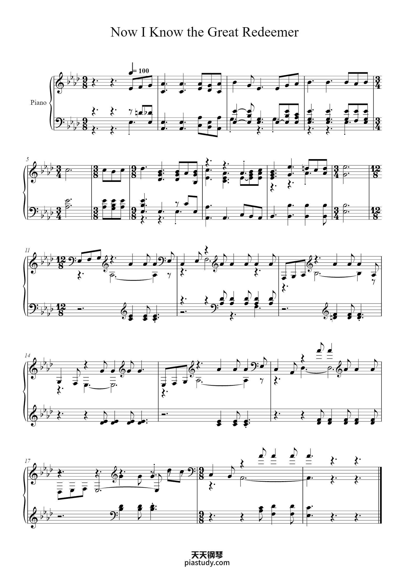 'Now I Know the Great Redeemer' - Beginner Piano Sheet Music by unknown ...