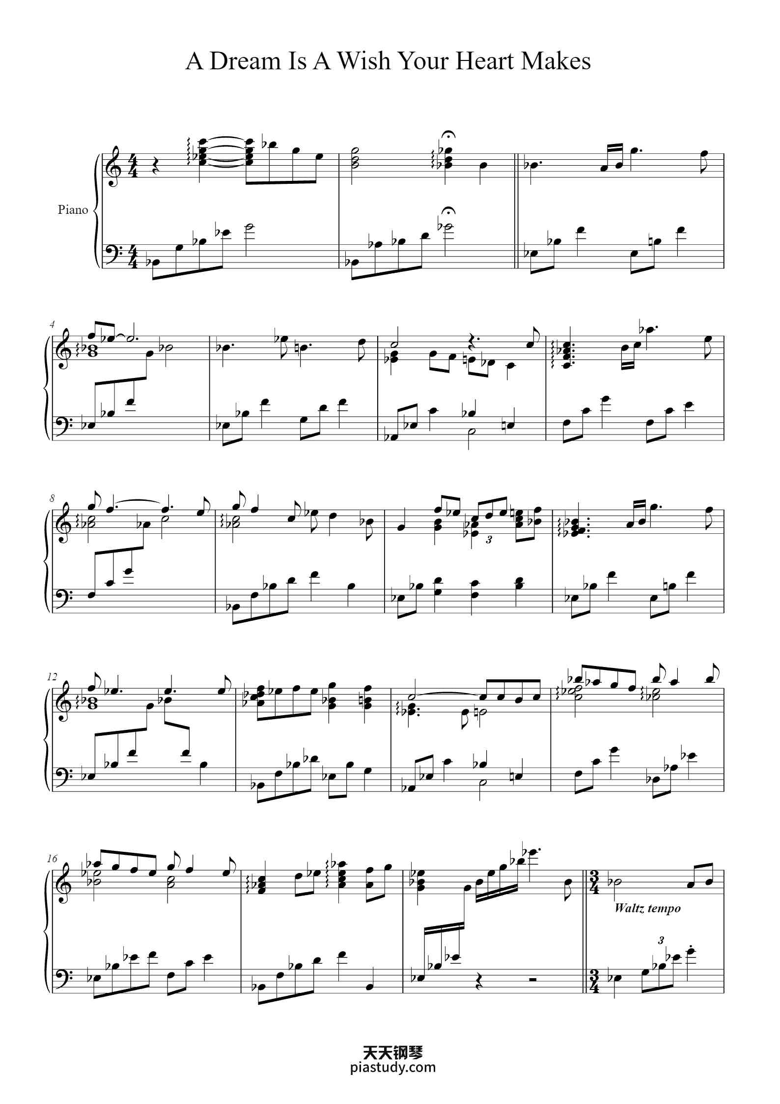 A Dream Is A Wish Your Heart Makes钢琴谱 - Ilene Woods/Linda Ronstadt ...