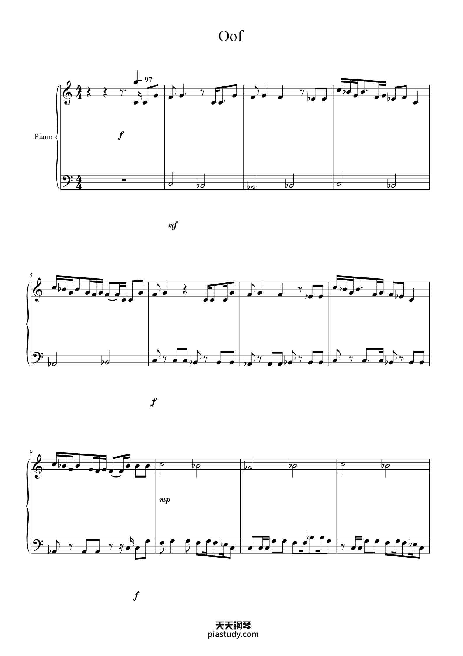 Oof钢琴谱 - TommythePlatypus - free piano sheet music - PiaNoproblem