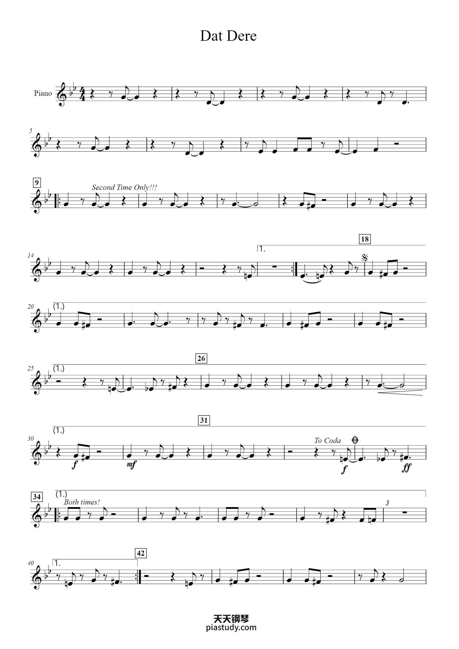 'Dat Dere' - Piano Sheet Music By Bobby Timmons | TOPiano