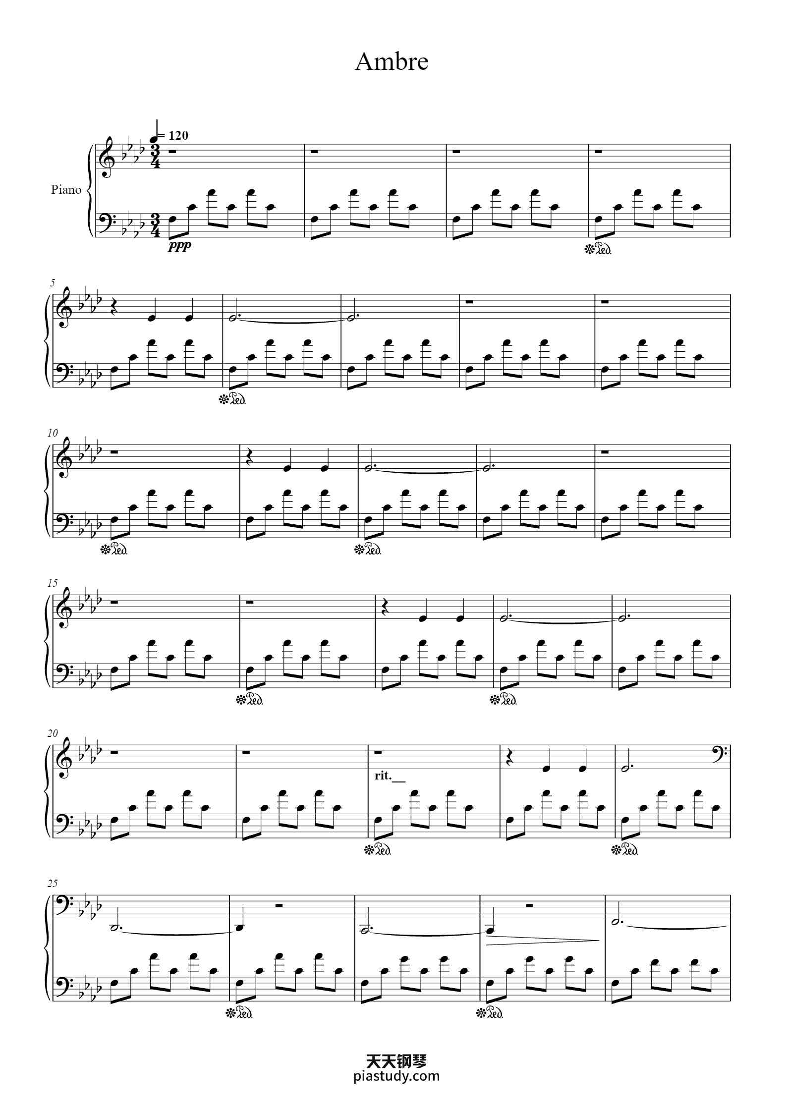 'Ambre' - Piano Sheet Music By 尼尔斯-弗拉姆-Nils Frahm | TOPiano