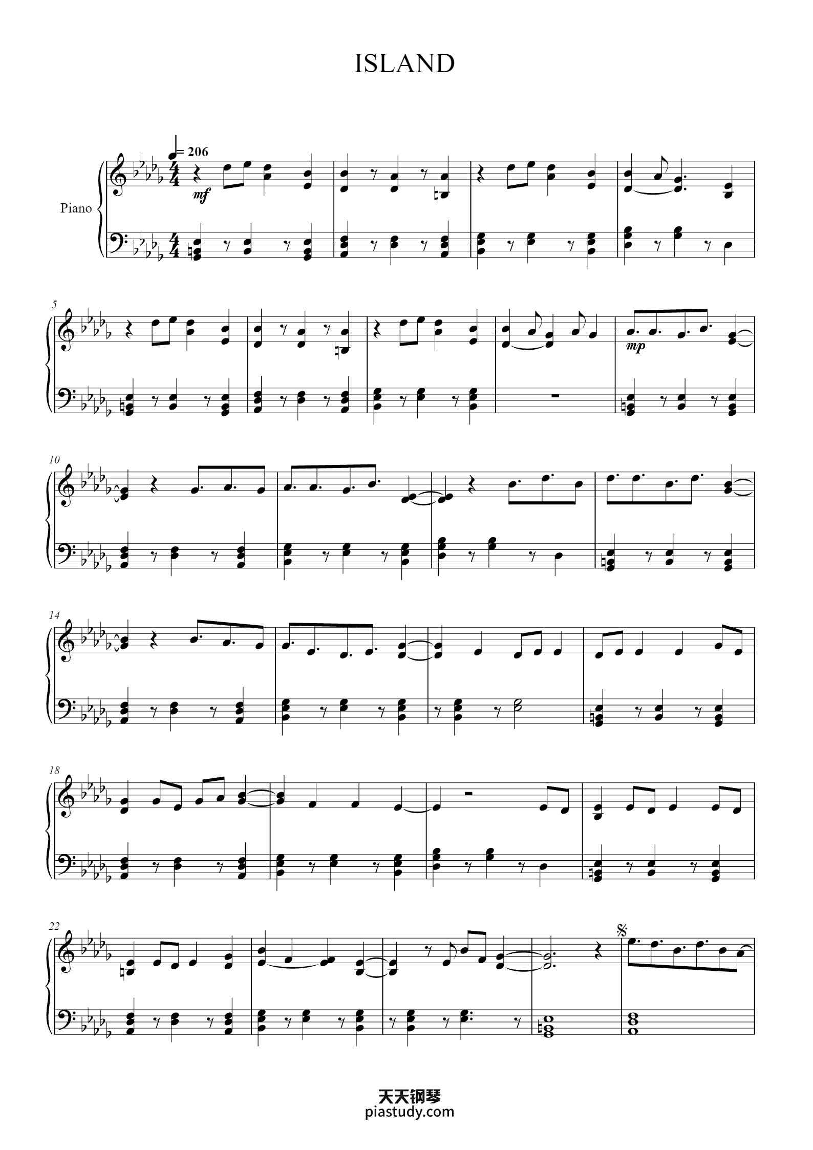 'ISLAND' - Piano Sheet Music By Arr. by M2Mk | TOPiano