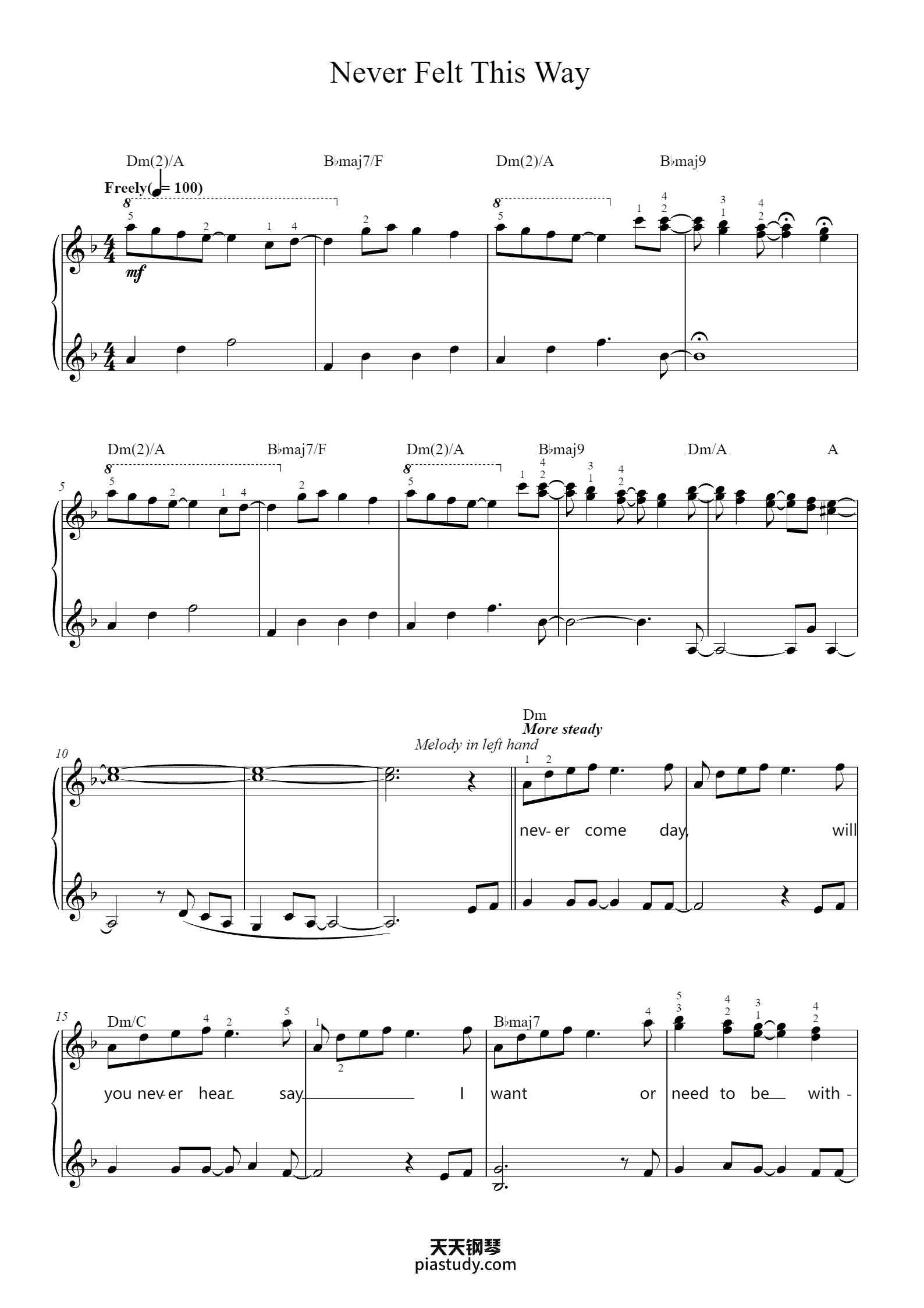 Never Felt This Way钢琴谱 - Alicia Keys - free piano sheet music ...