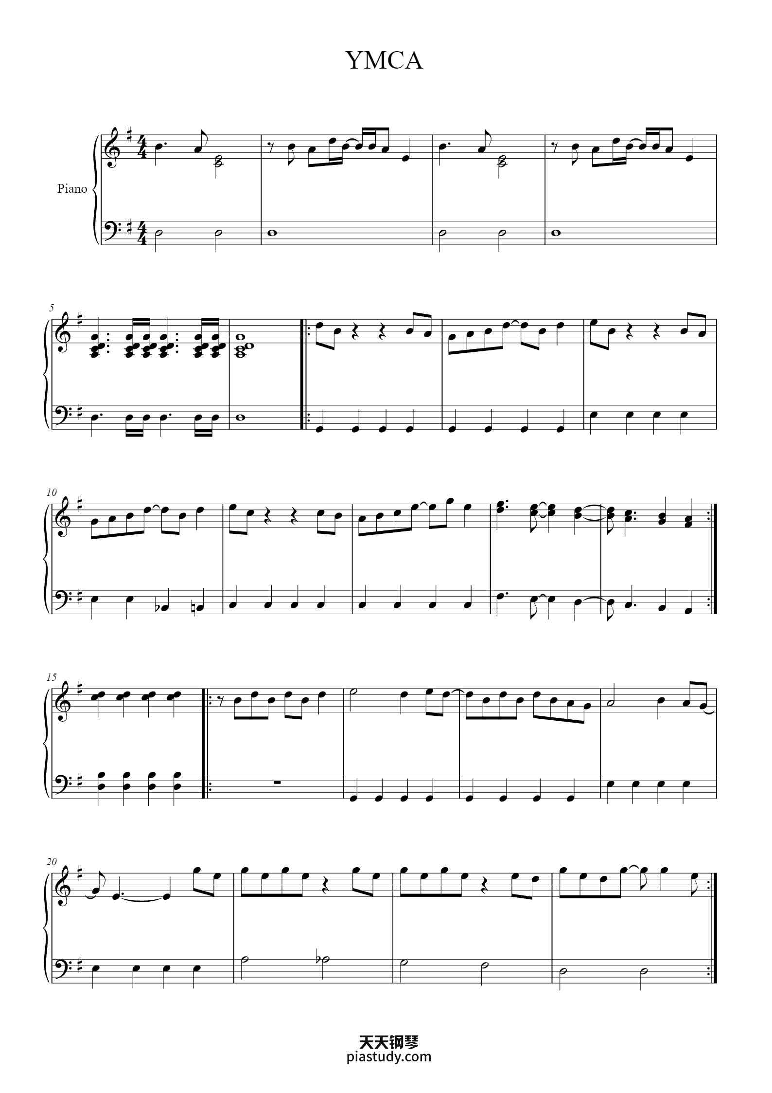 YMCA钢琴谱 - Village People - free piano sheet music - PiaNoproblem