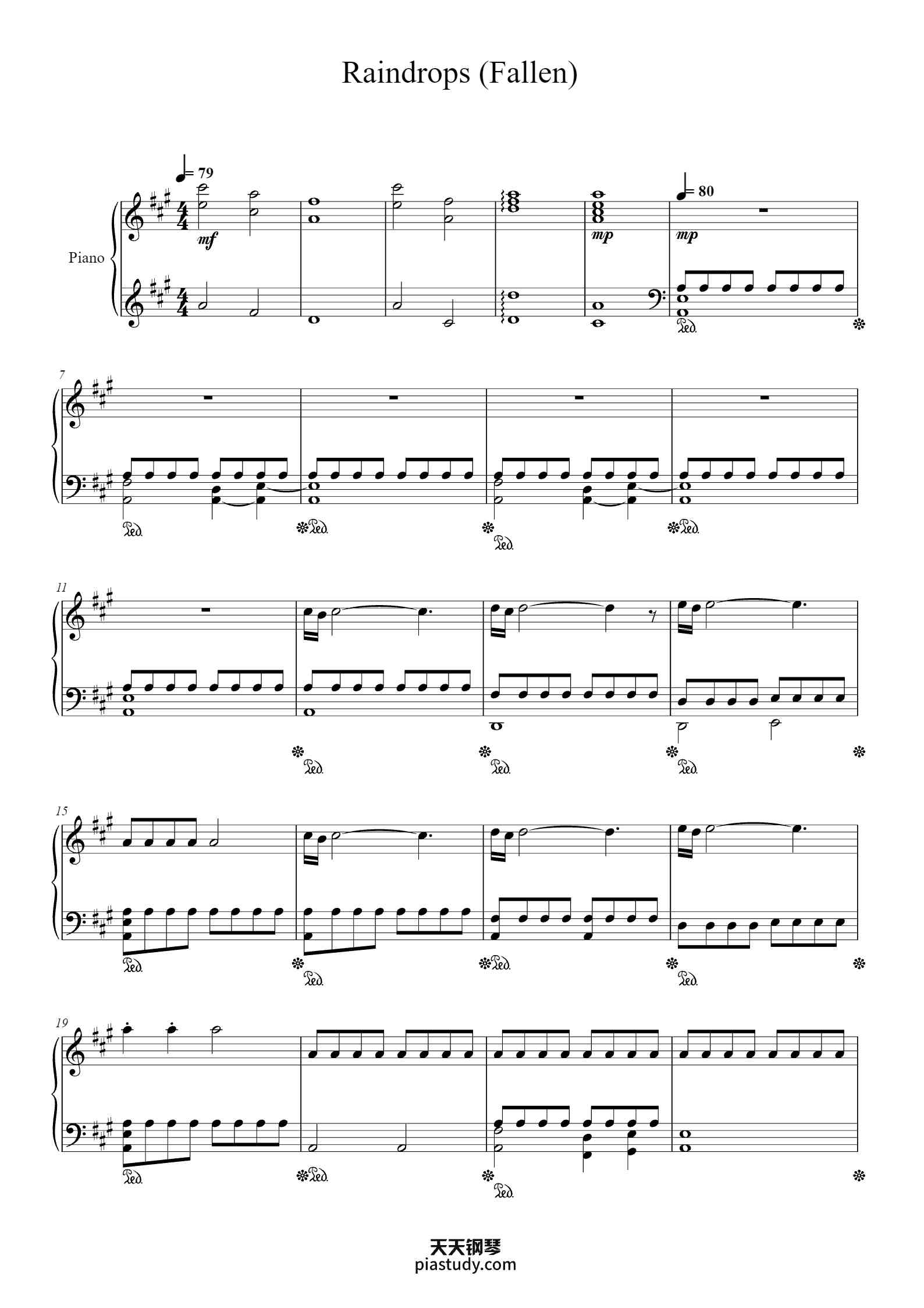 'Raindrops (Fallen)' - Piano Sheet Music By mus. by Philip Sasso | TOPiano
