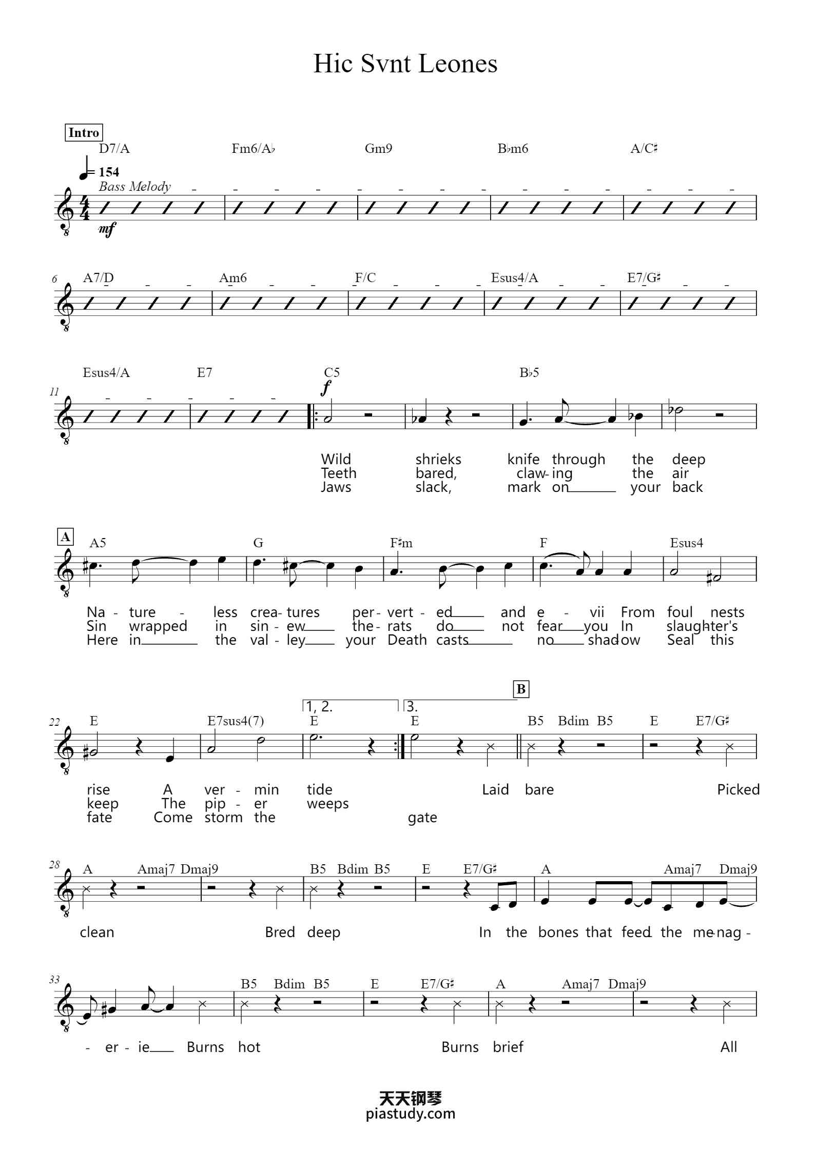 Hic Svnt Leones钢琴谱 - Mauro Nocito - free piano sheet music - PiaNoproblem
