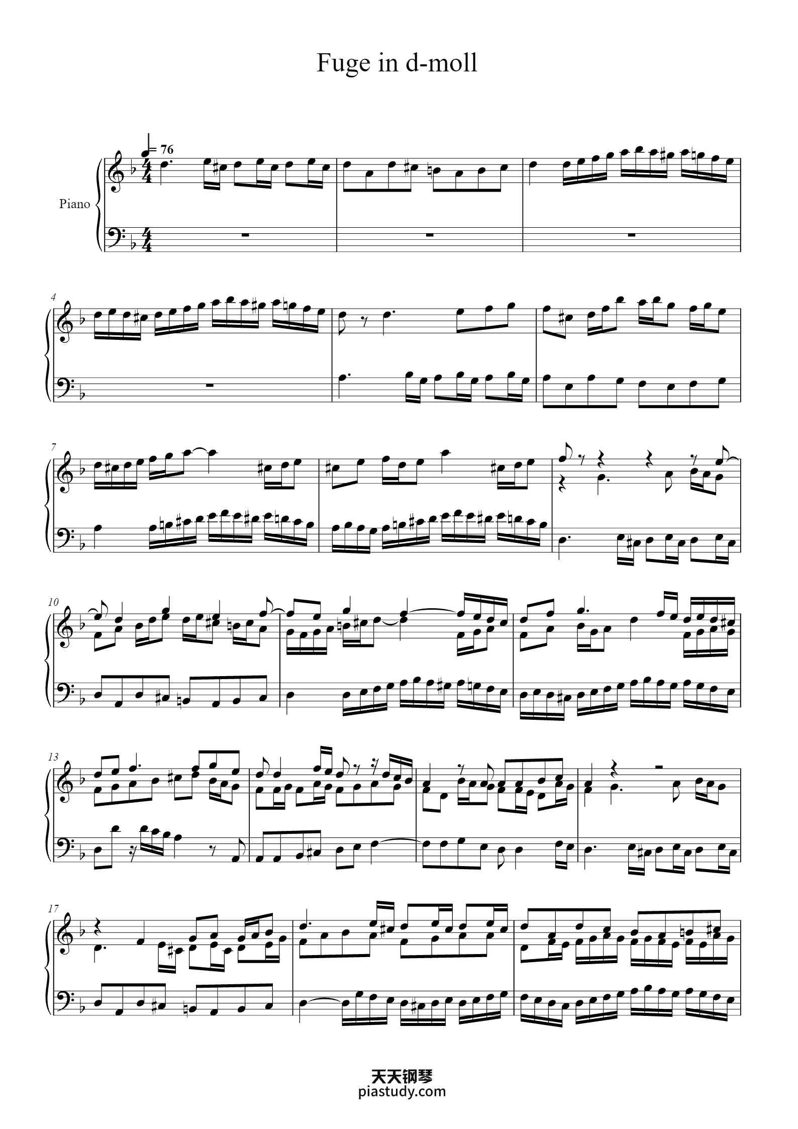 Fuge in D Minor - Christoph Heptner钢琴谱 - Christoph Heptner - free piano ...