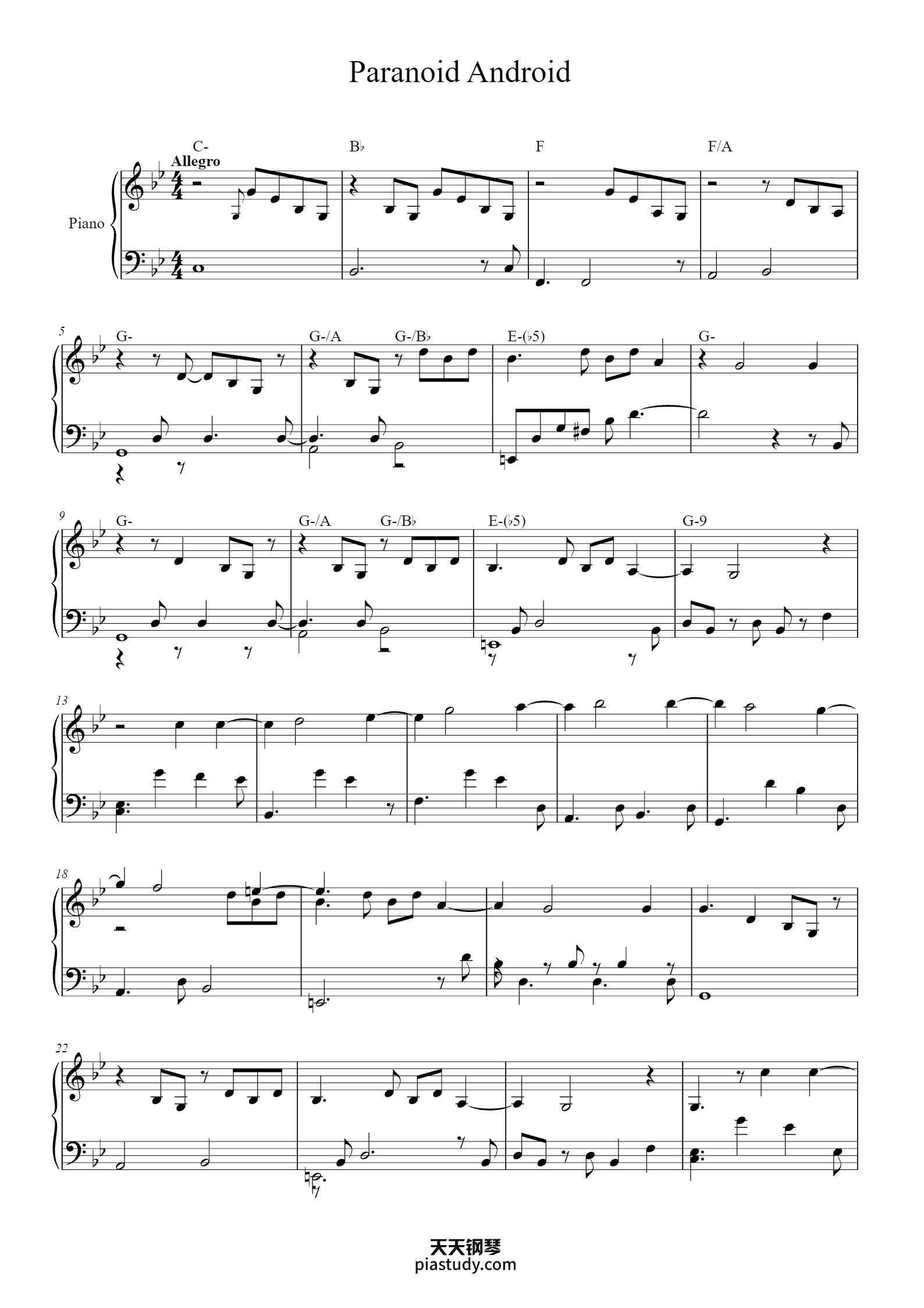'Paranoid Android' - Piano Sheet Music By xxx | TOPiano