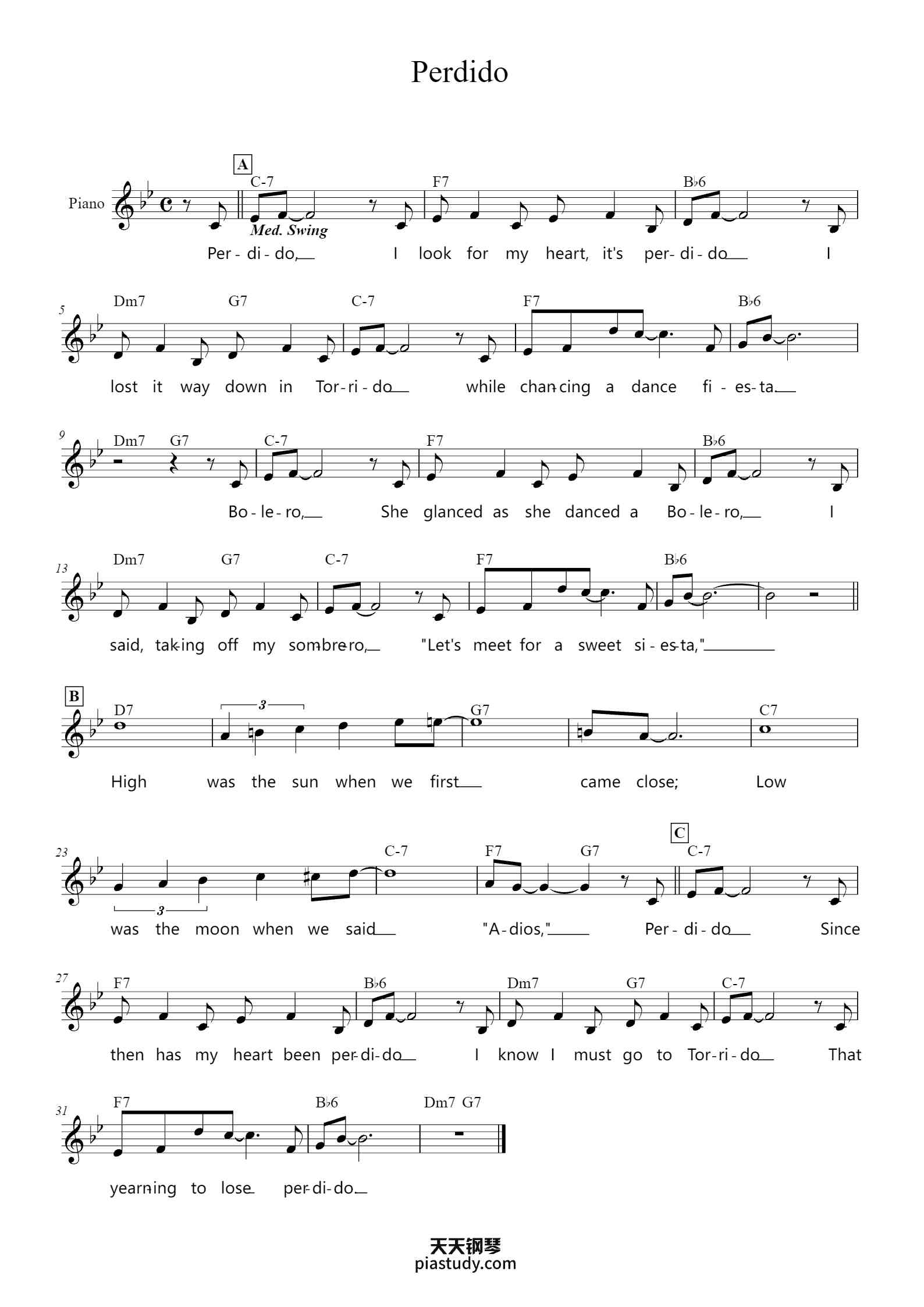 'Perdido' - Piano Sheet Music By Juan Tizol | TOPiano