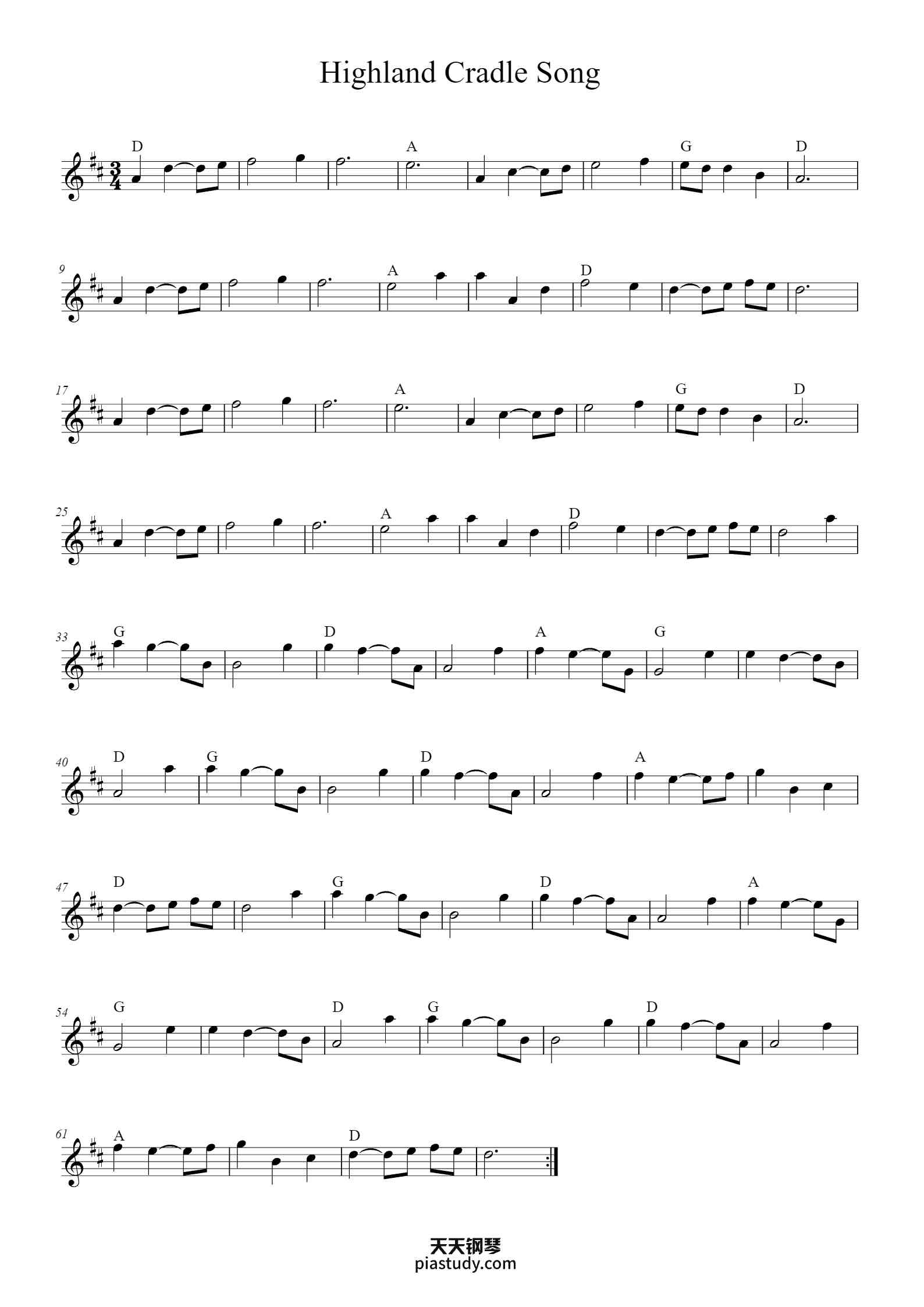 Highland Cradle Song钢琴谱 - Unknown author - free piano sheet music ...