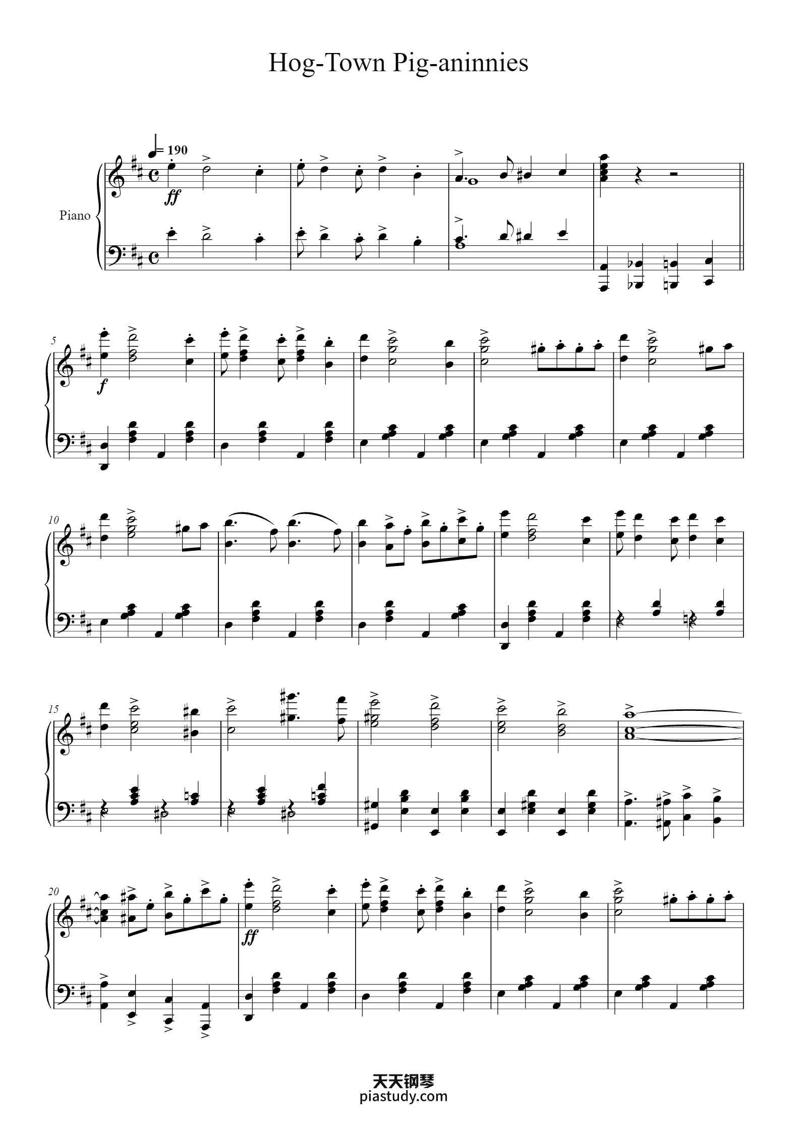 'Hog-Town Pig-aninnies' - Beginner Piano Sheet Music by EDMUND BRAHAM ...