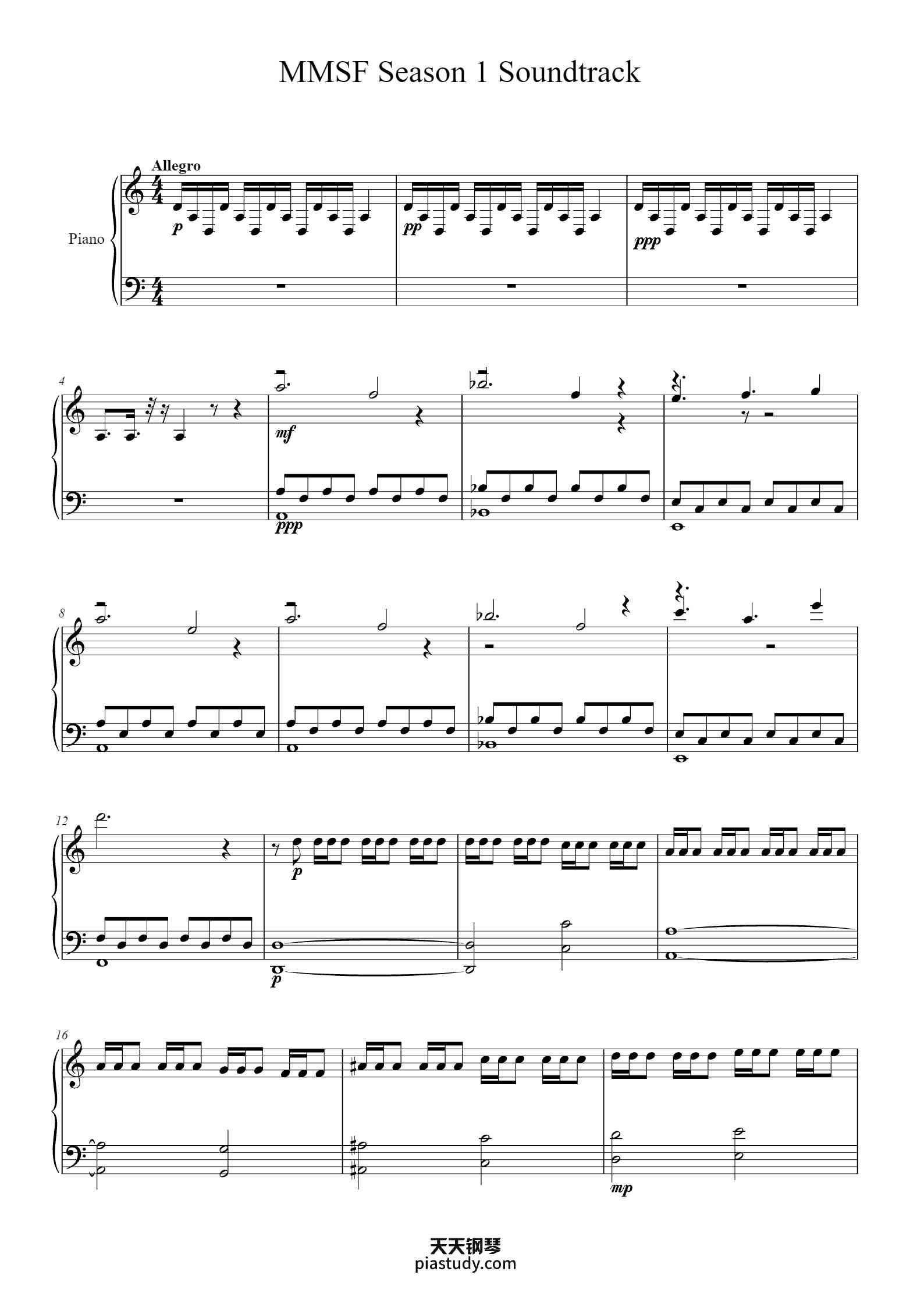 'MMSF Season 1 Soundtrack' - Piano Sheet Music By Composer | TOPiano