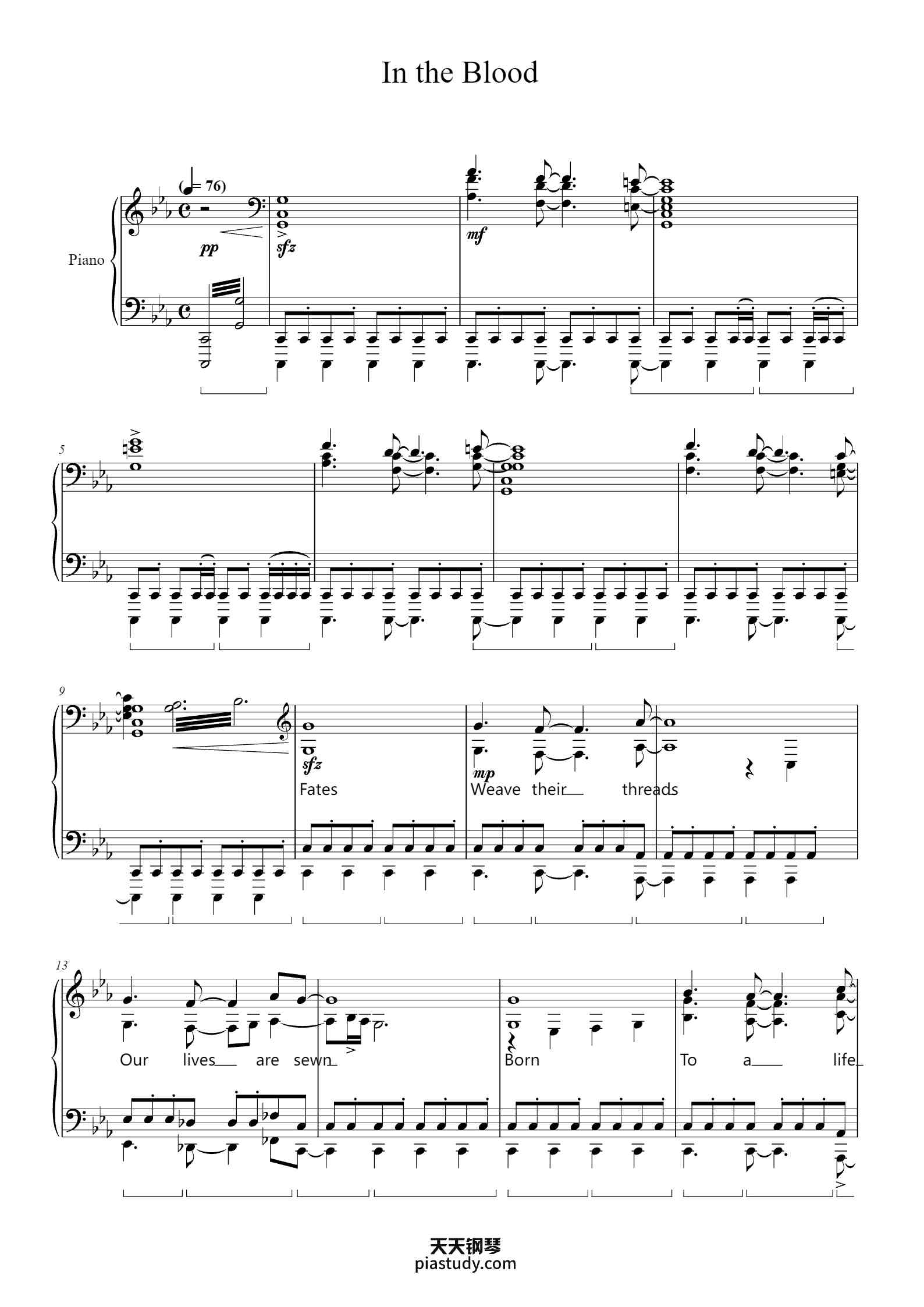 'In the Blood' - Piano Sheet Music By Steve Kempster, Darren Korb arr ...