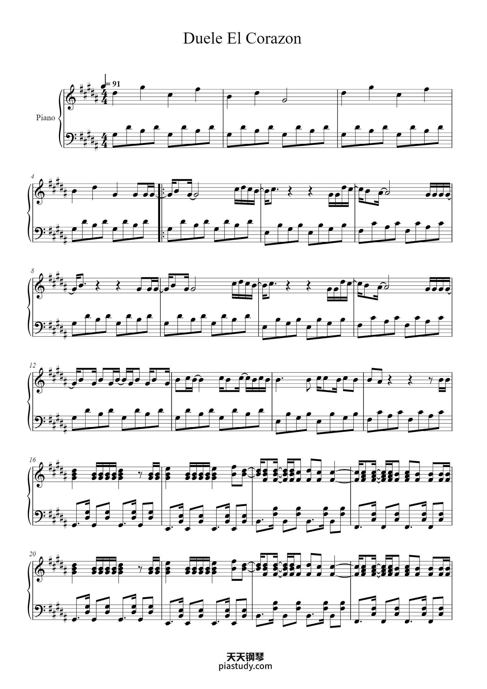 'Duele El Corazon' - Piano Sheet Music By Enrique Iglesias | TOPiano