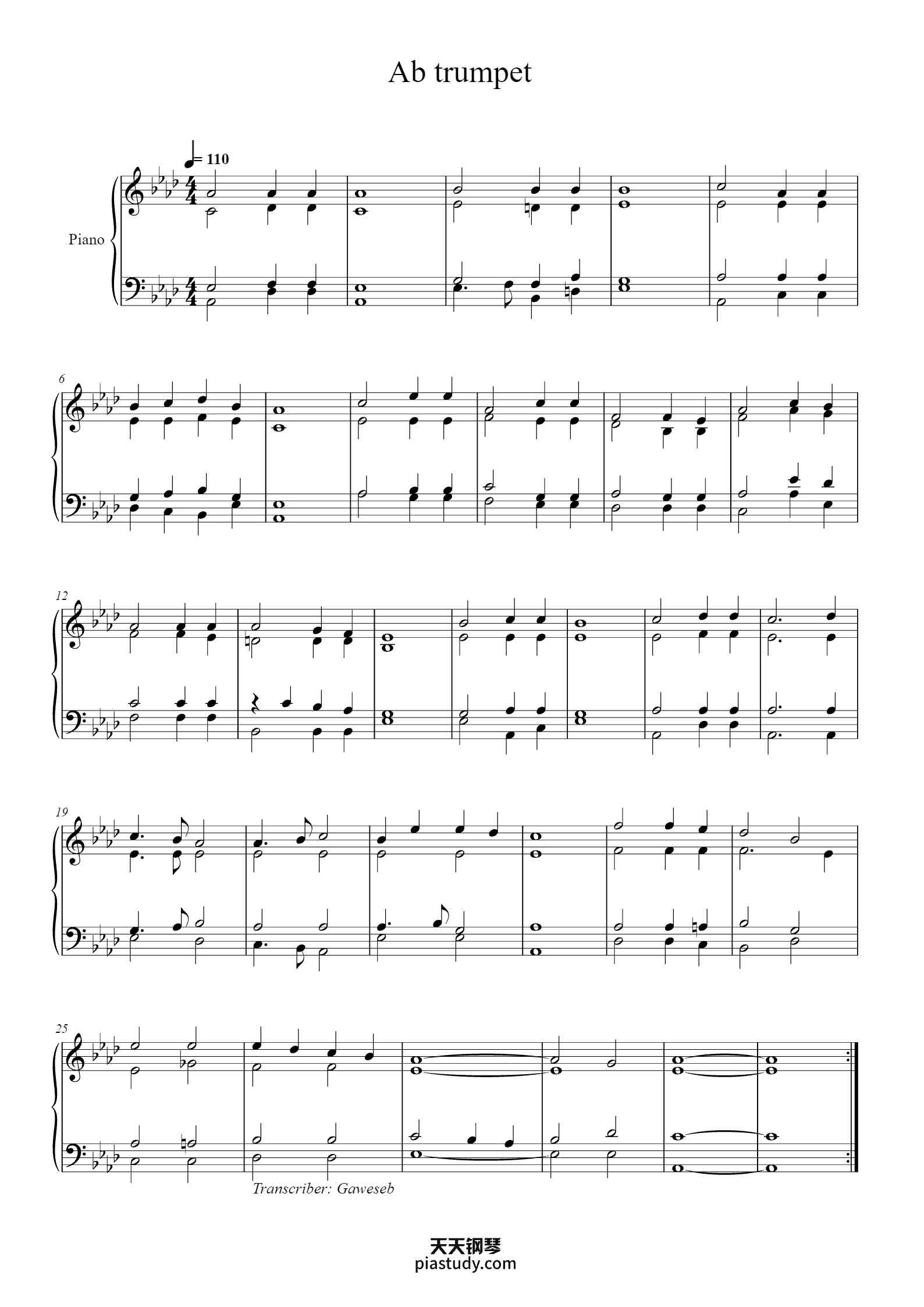 Ab trumpet钢琴谱 - namibiantromb1 - free piano sheet music - PiaNoproblem