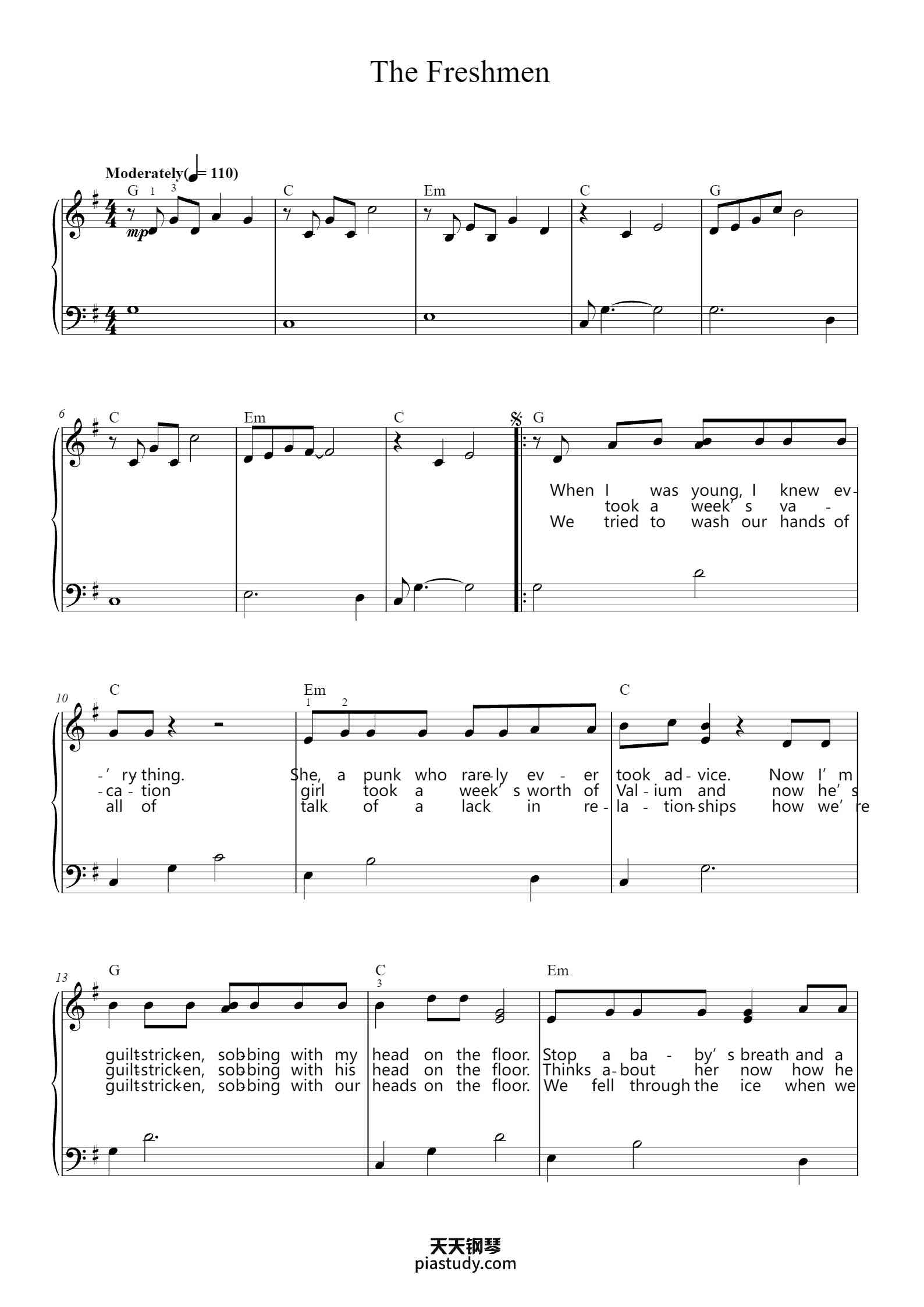 The Freshmen钢琴谱 - The Verve Pipe - free piano sheet music - PiaNoproblem