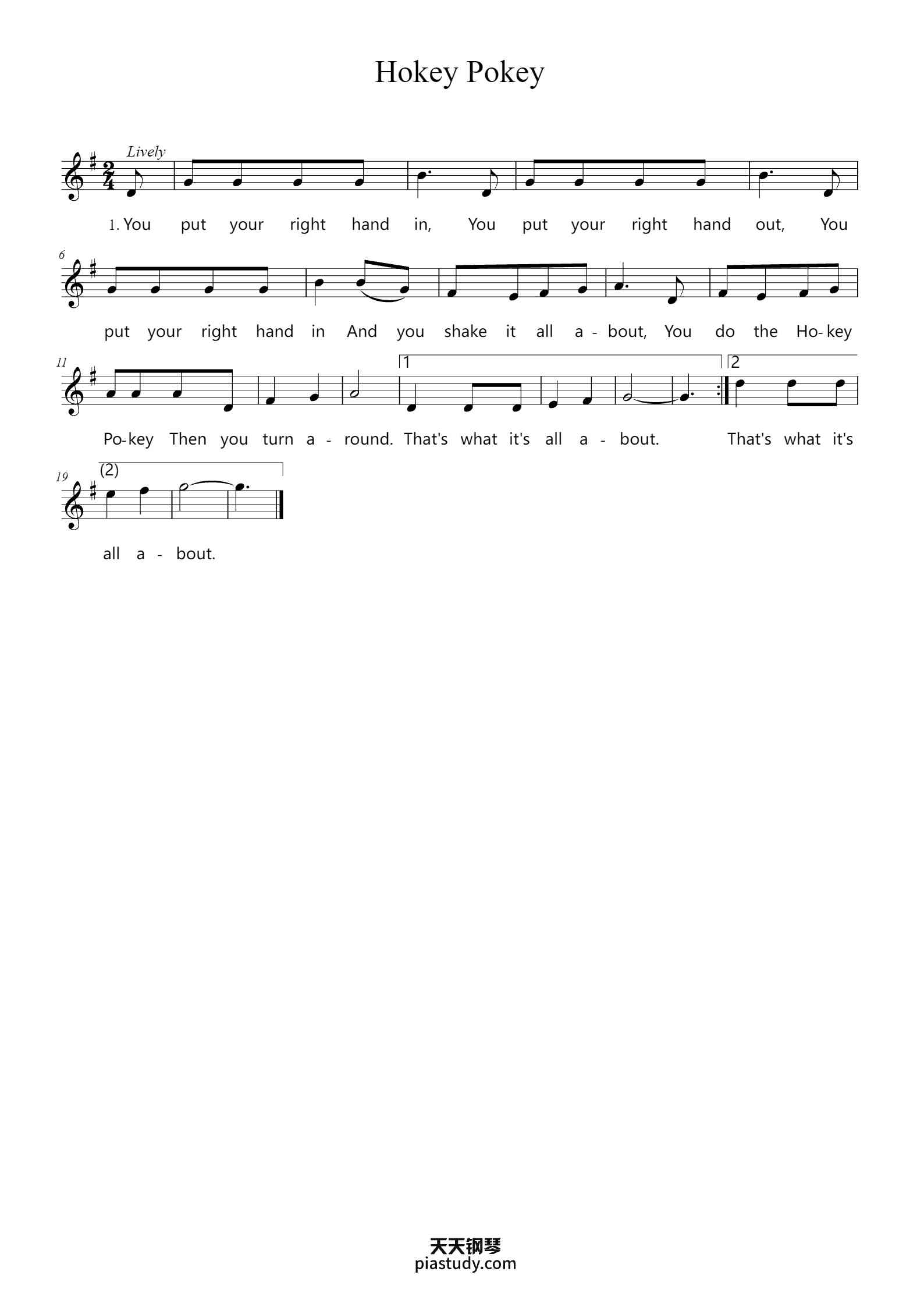 'Hokey Pokey' - Piano Sheet Music By xxx | TOPiano