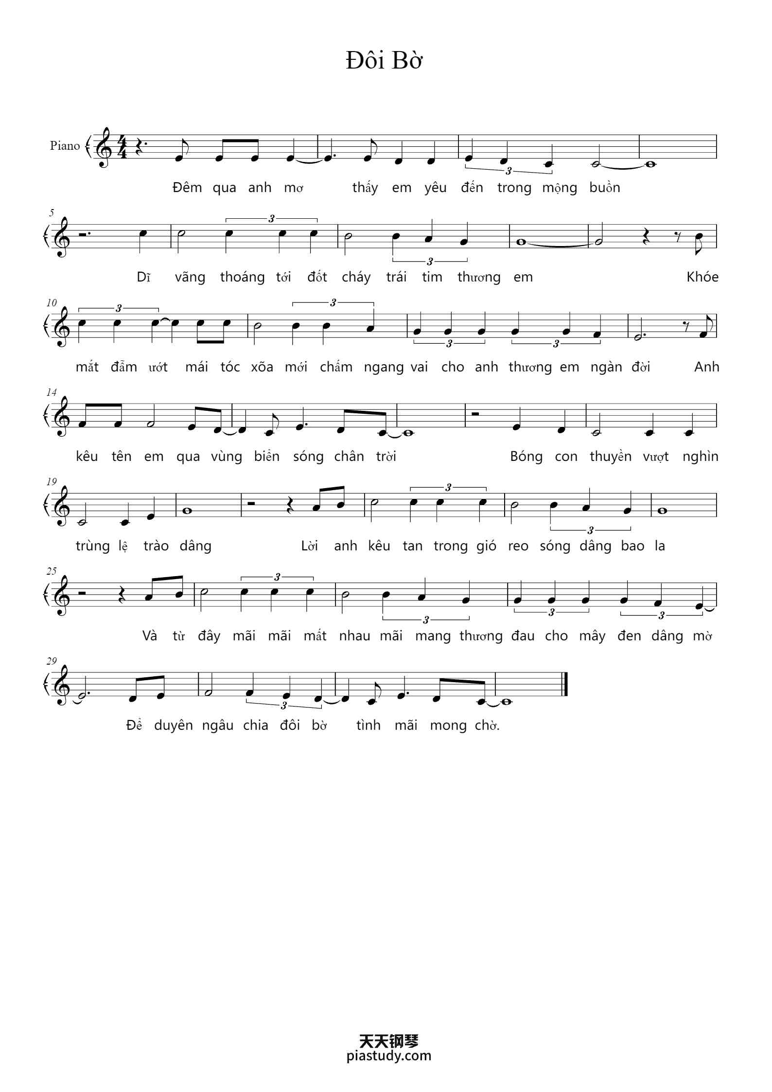 'Đôi Bờ' - Piano Sheet Music By Lê Cát Trọng Lý Sheet by Chubbiano ...