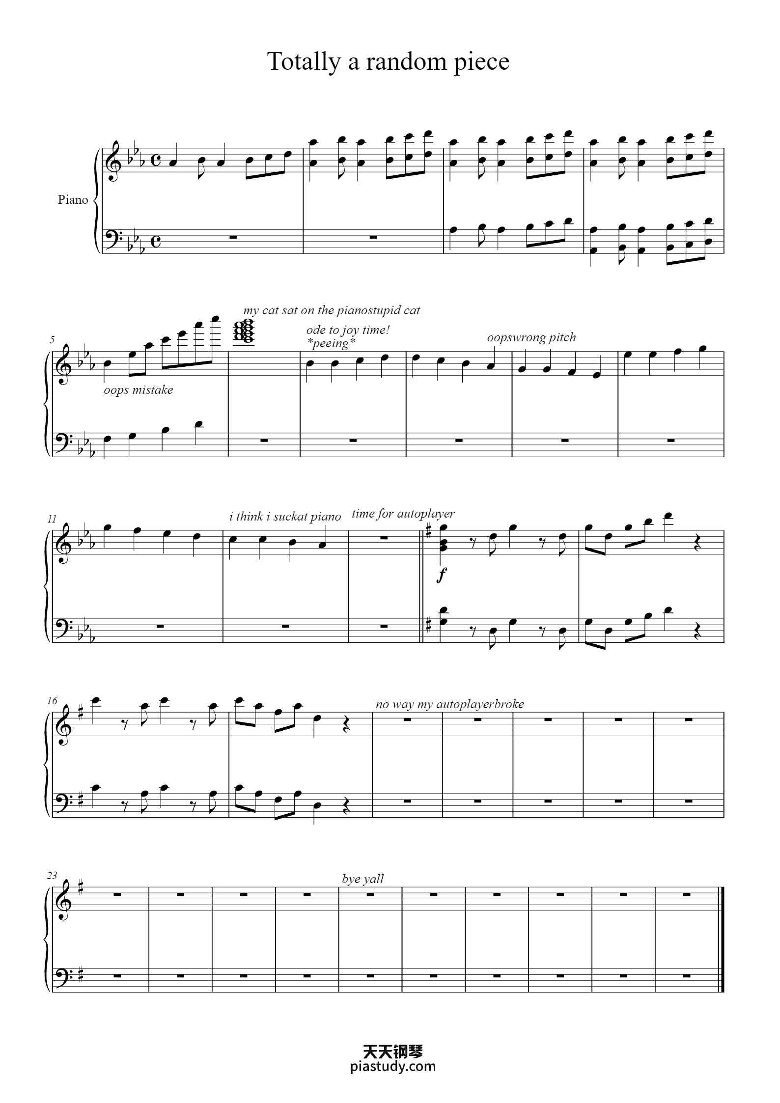'Totally a random piece' - Piano Sheet Music By totally not by me | TOPiano