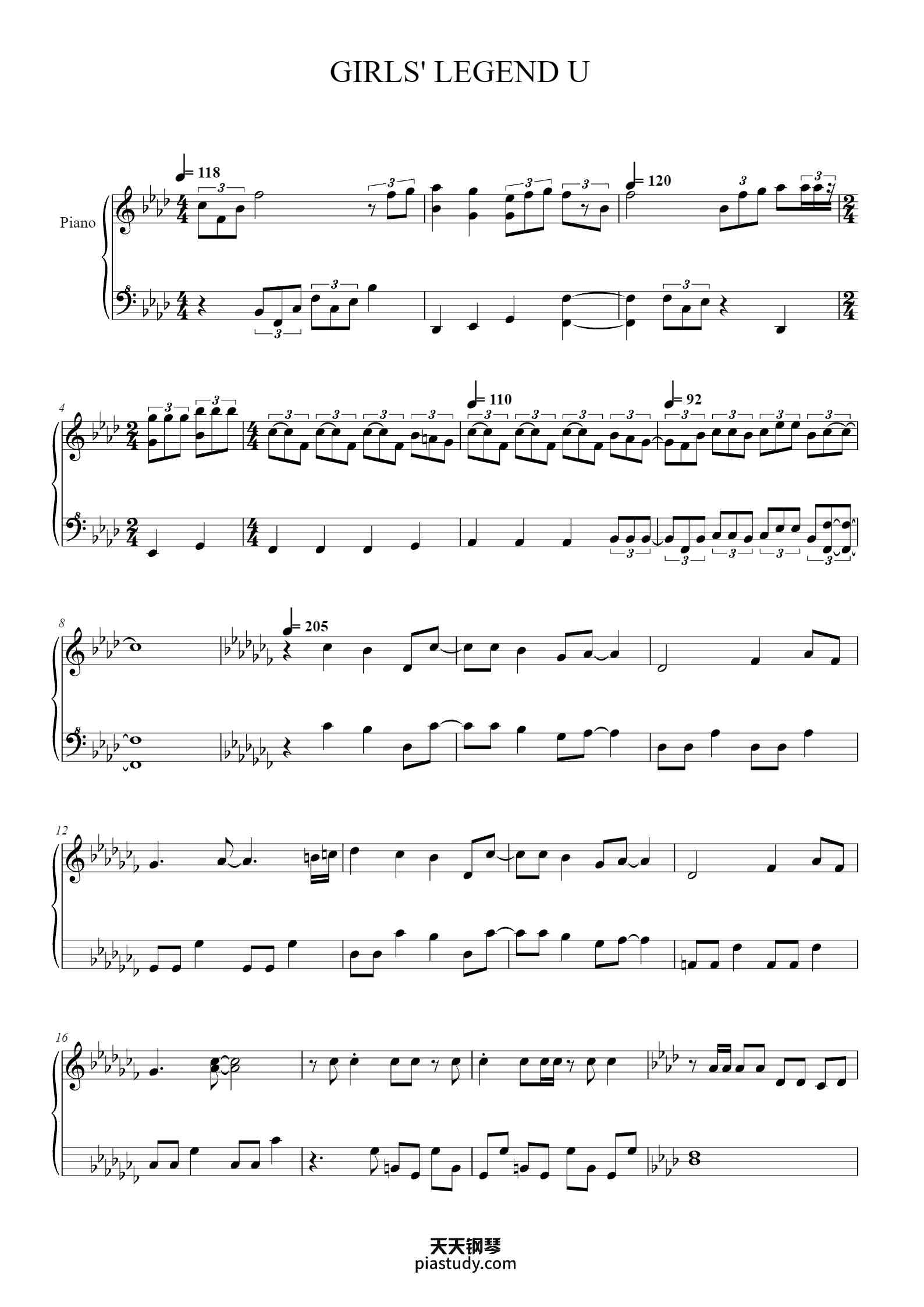 'GIRLS' LEGEND U' - Piano Sheet Music By ウマ娘プリティーダービー Music by 本田晃弘 ...