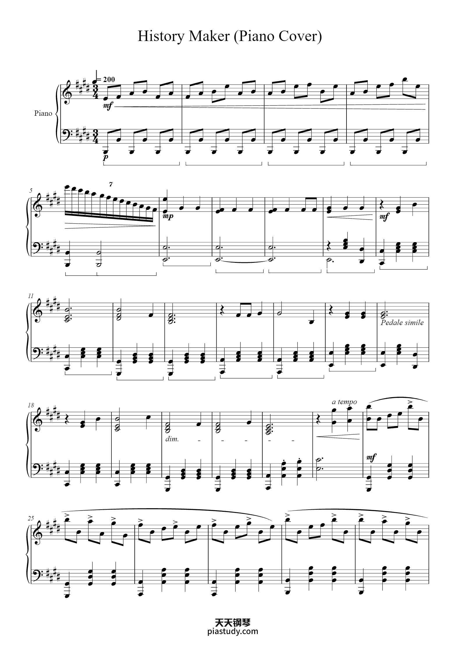 'History Maker (Piano Cover)' - Piano Sheet Music By xxx | TOPiano