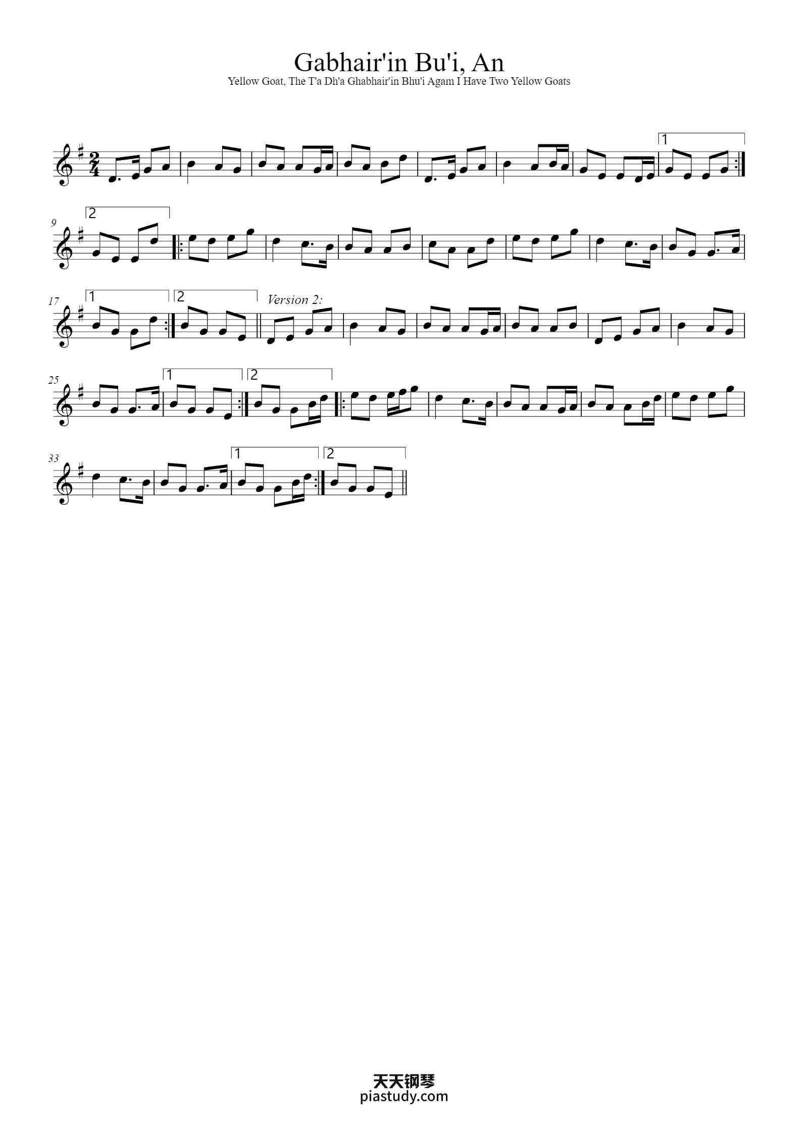 Gabhair'in Bu'i, An钢琴谱 - Gael Gibson - free piano sheet music ...