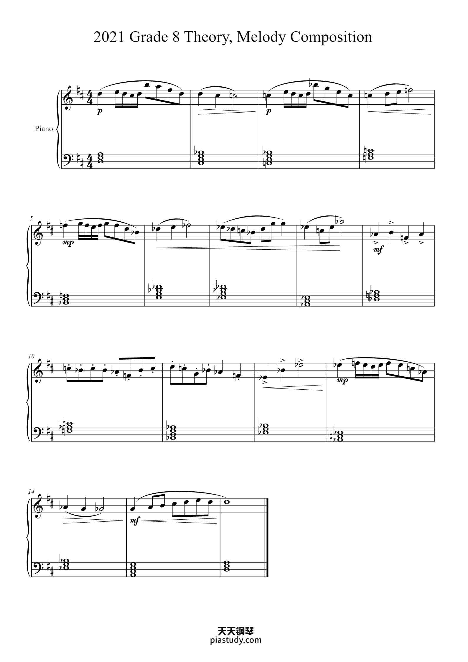 '2021 Grade 8 Theory, Melody Composition' - Piano Sheet Music By ...