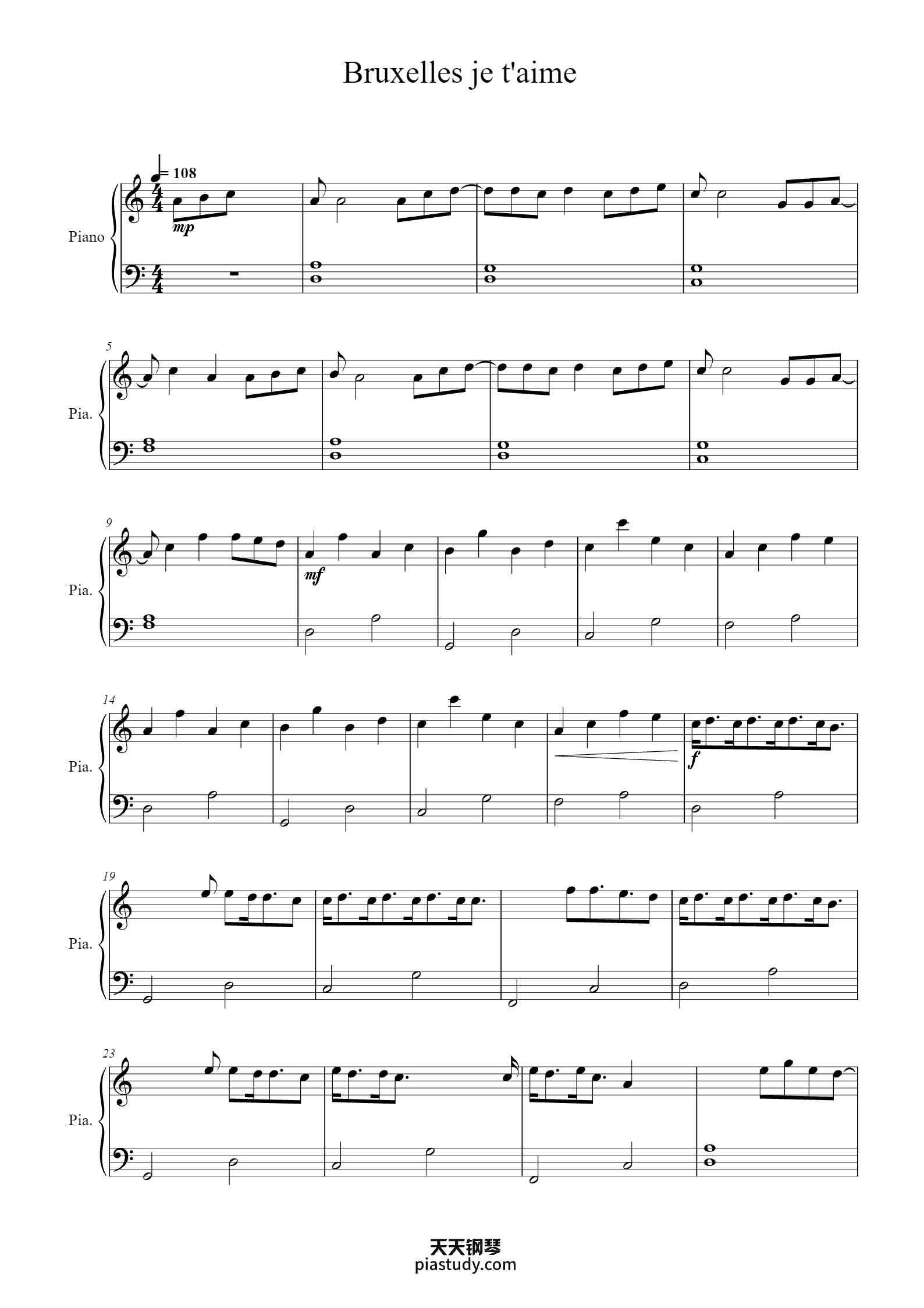 Bruxelles je t'aime钢琴谱 - Angèle - free piano sheet music - PiaNoproblem
