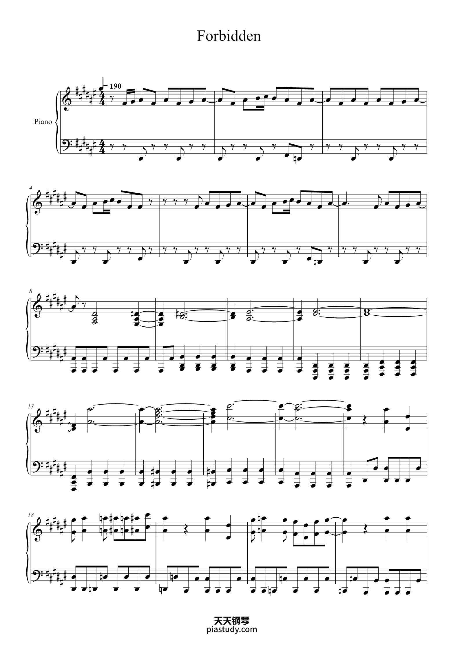 Forbidden钢琴谱 - Runie Ruse - free piano sheet music - PiaNoproblem