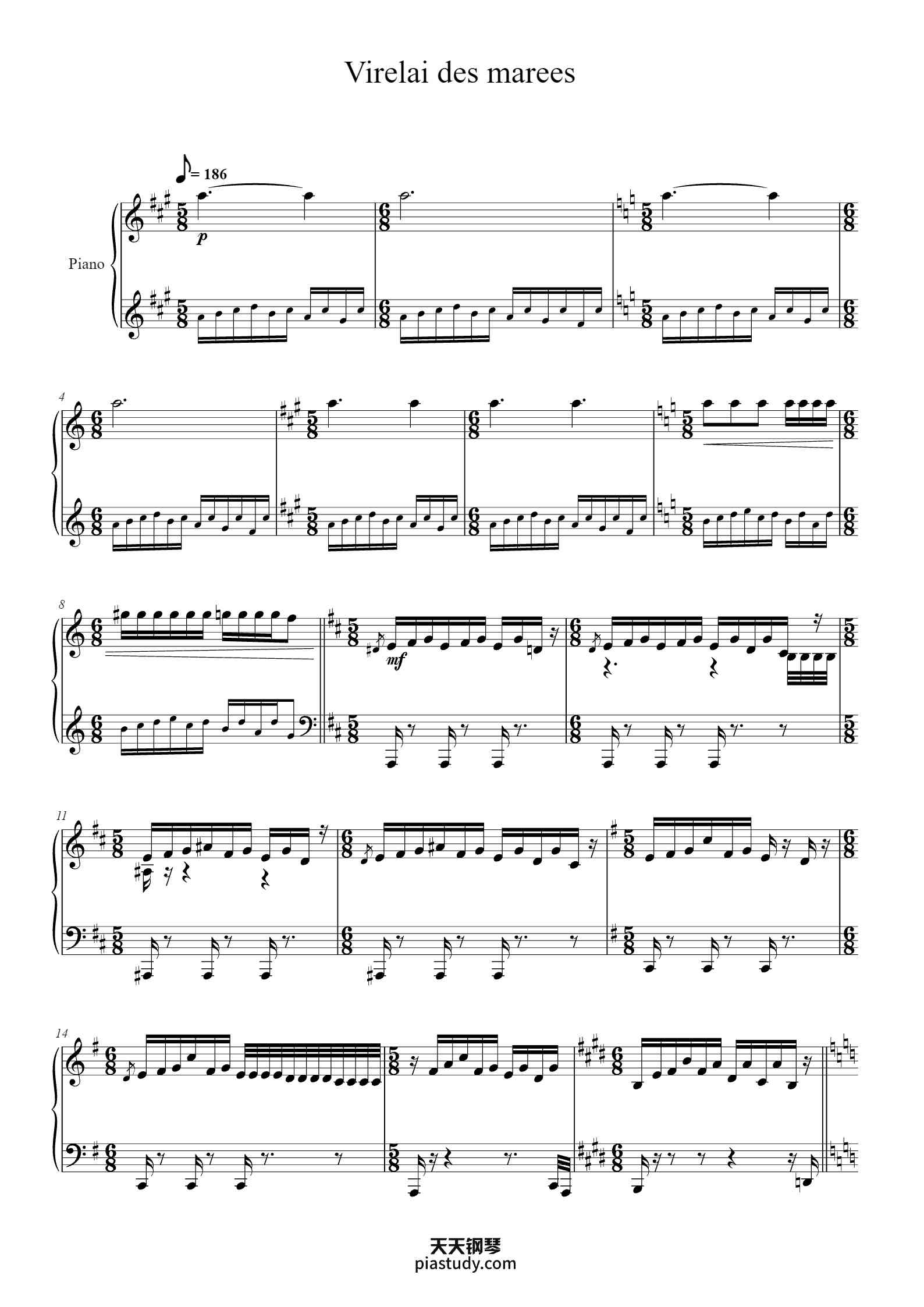 Virelai des marees钢琴谱 - HOYO-MiX - free piano sheet music - PiaNoproblem