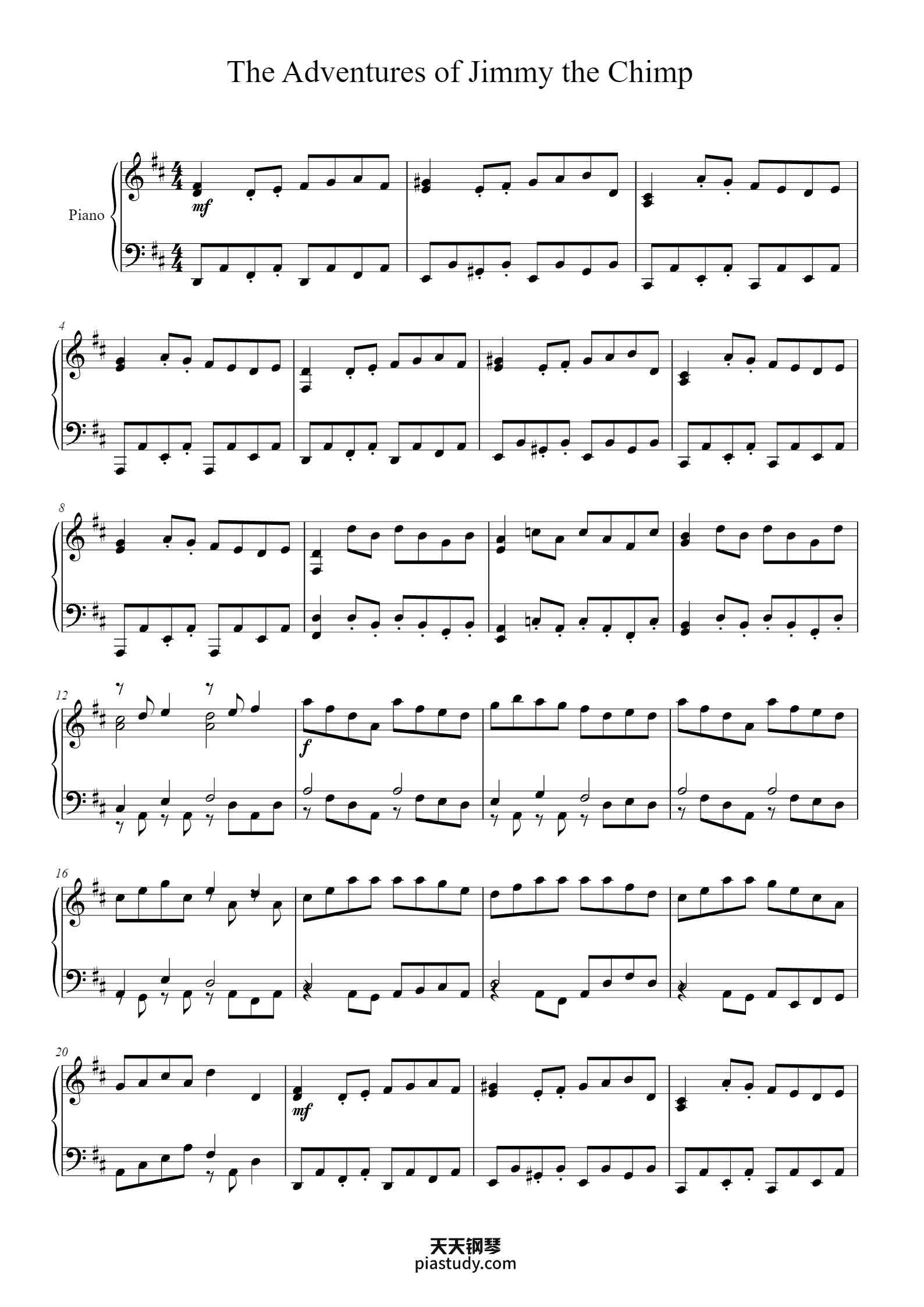 'The Adventures of Jimmy the Chimp' - Piano Sheet Music By xxx | TOPiano