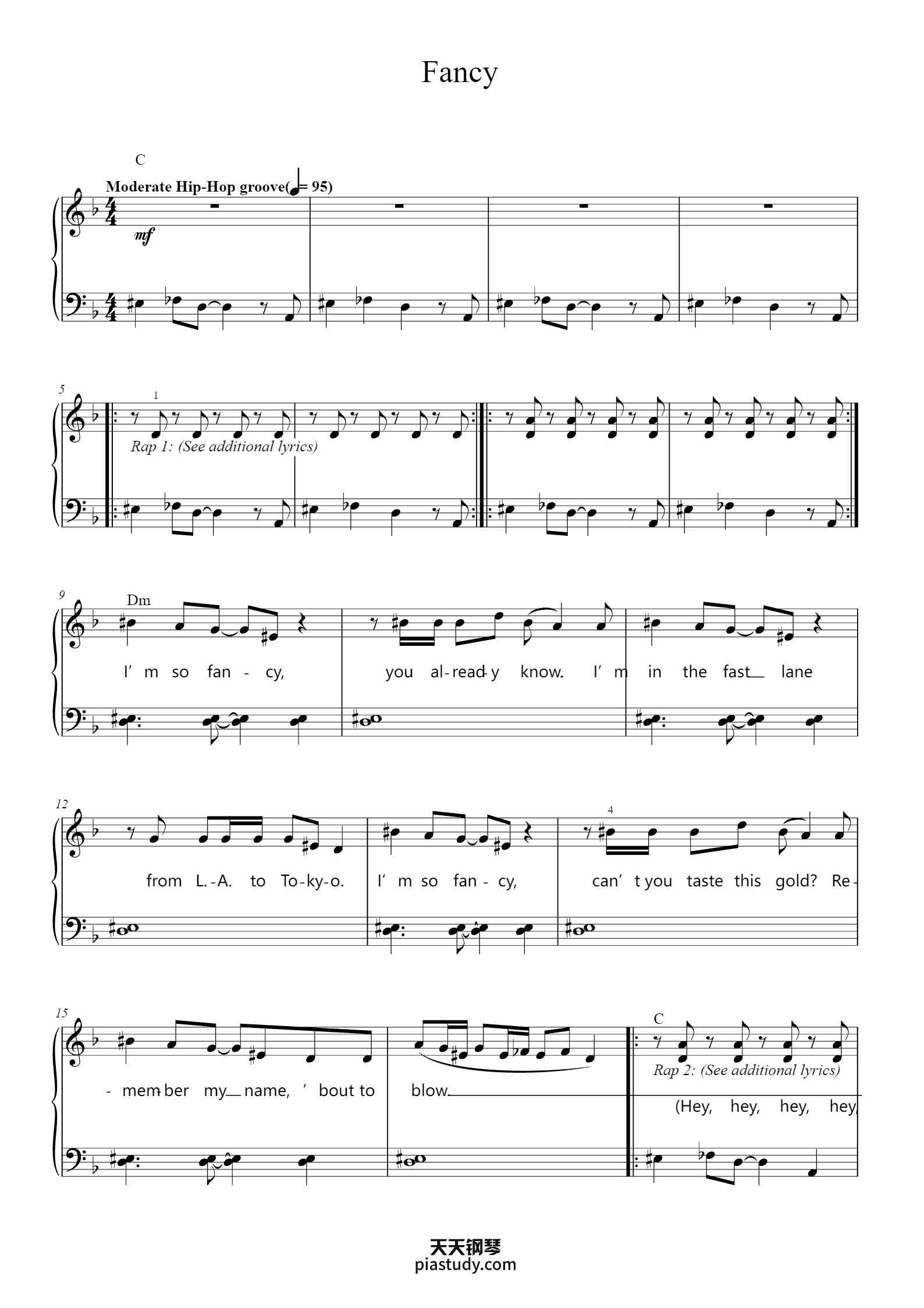 'Fancy' - Piano Sheet Music By Words and Music by CHARLOTTE AITCHISON ...