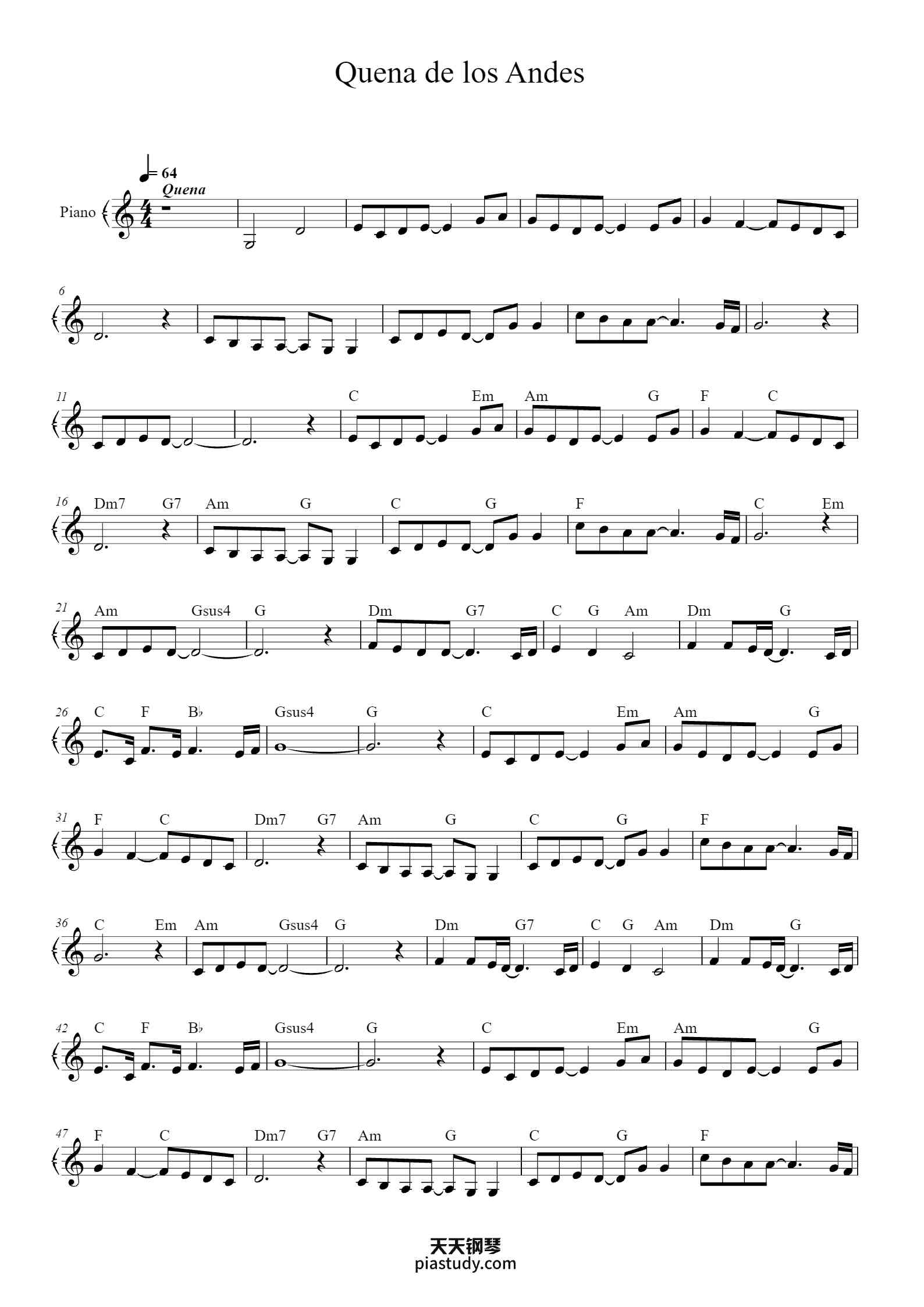 'Quena de los Andes' - Piano Sheet Music By Raul Olarte | TOPiano